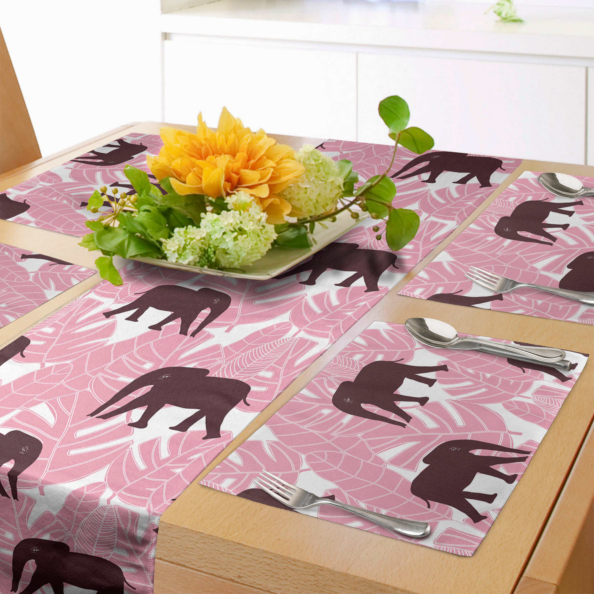 Ambesonne Animal Table Runner & Placemats, Tropical Palm Leaf Africa ...