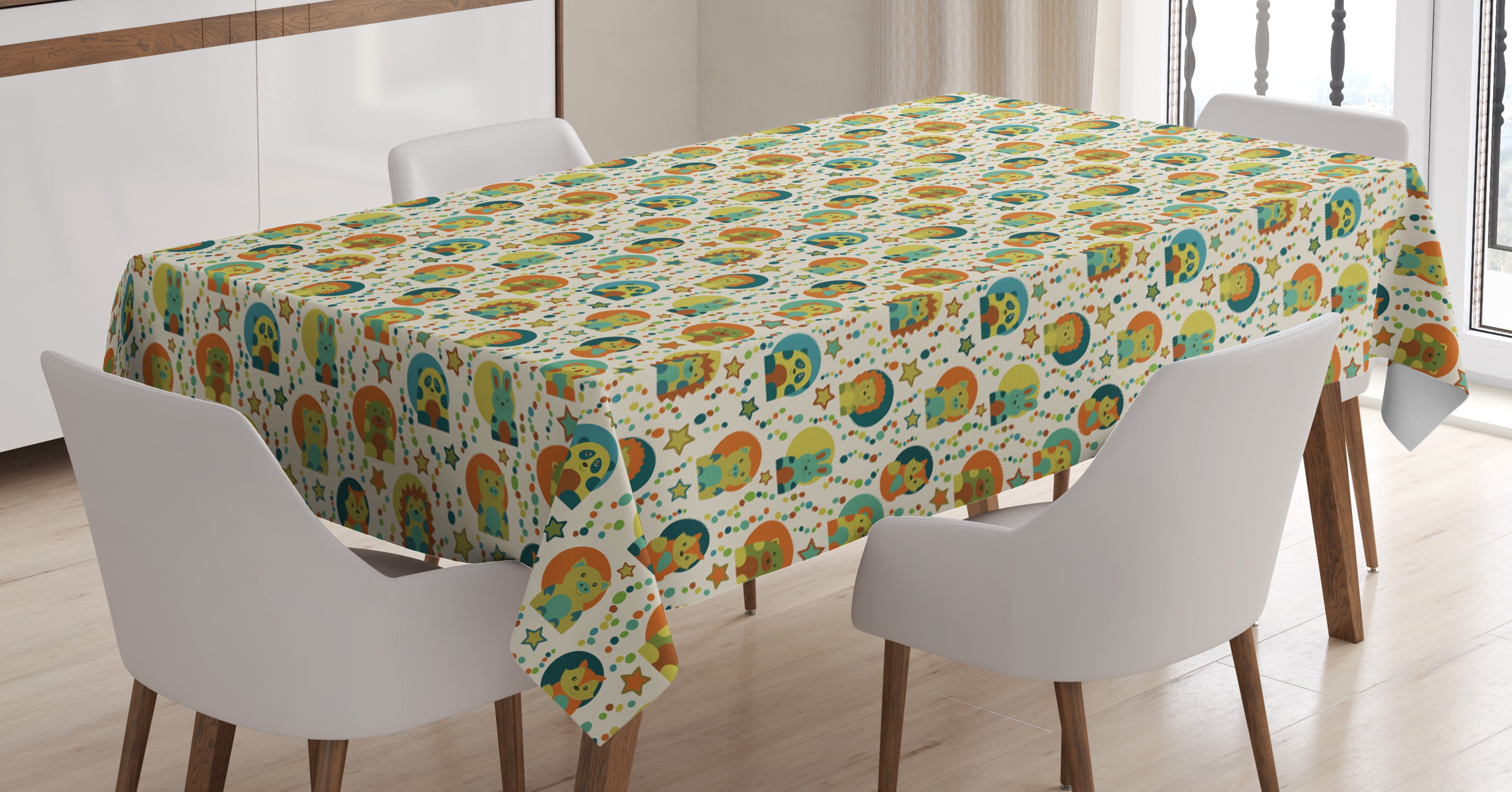 Ambesonne Animal Tablecloth Rectangular Table Cover, Bear Rabbit Lion ...