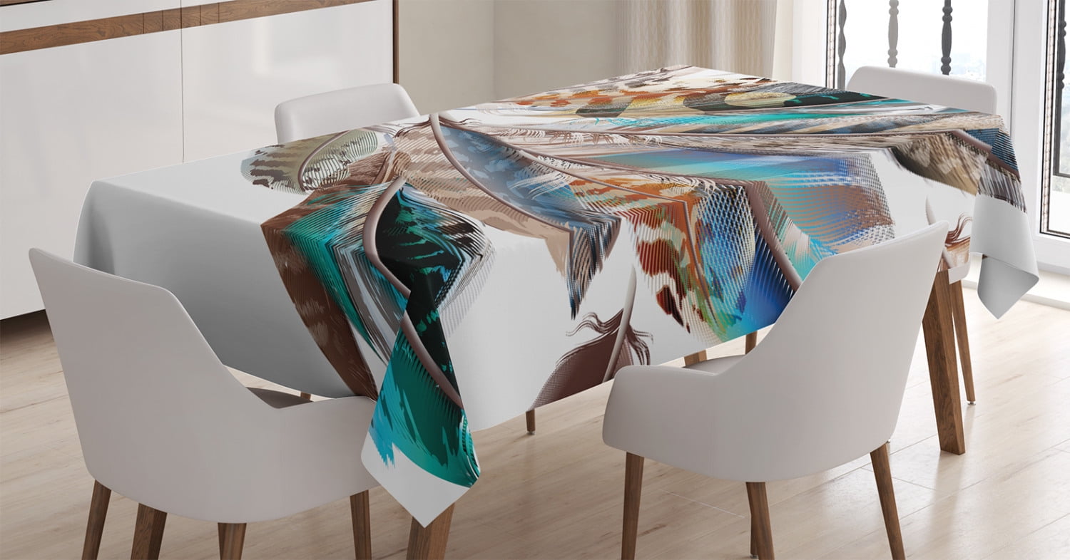 Ambesonne Animal Tablecloth Rectangular Table Cover, Contour Feather ...