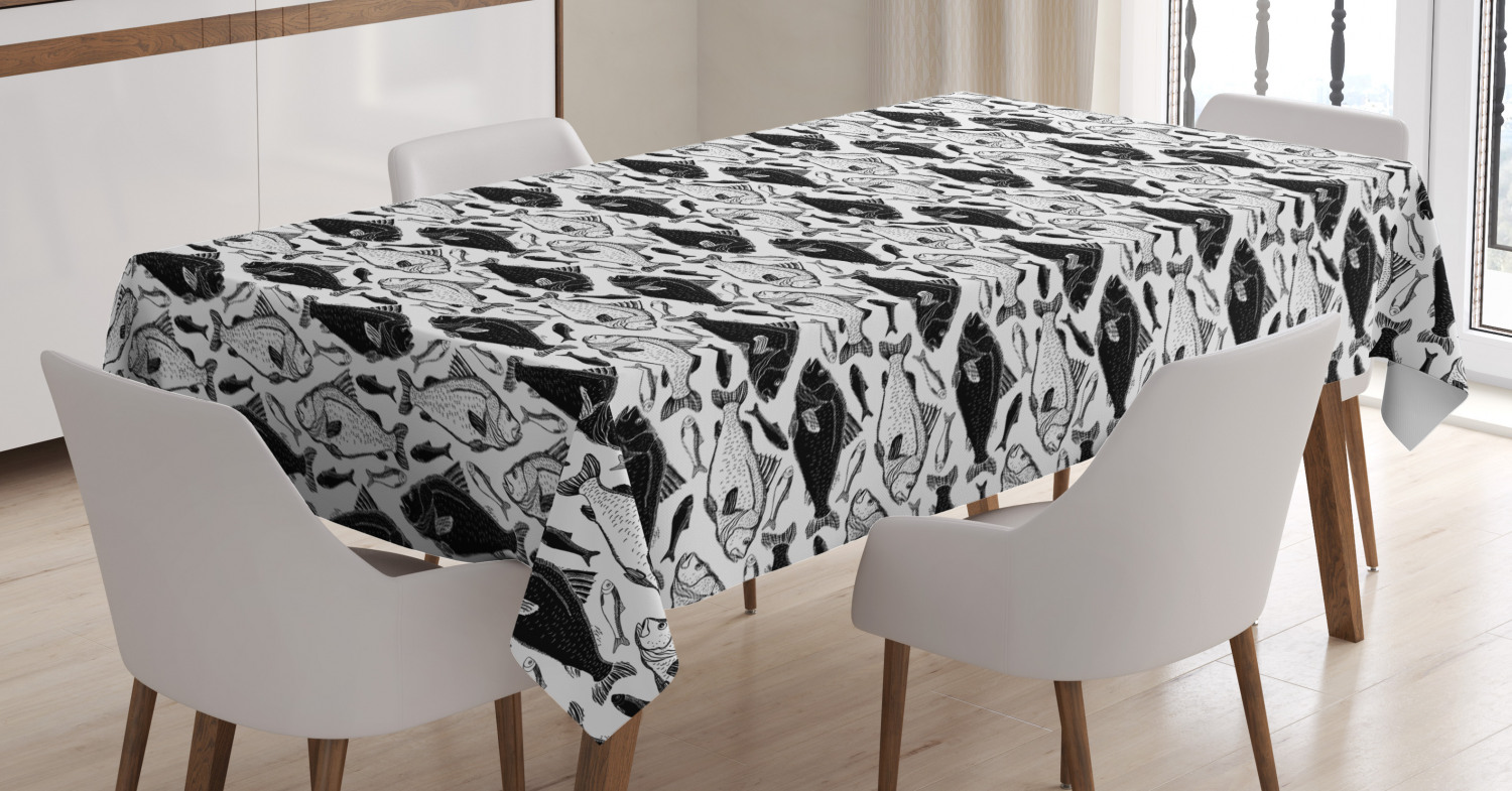 Ambesonne Animal Tablecloth Rectangular Table Cover, Dotted Fish Retro ...