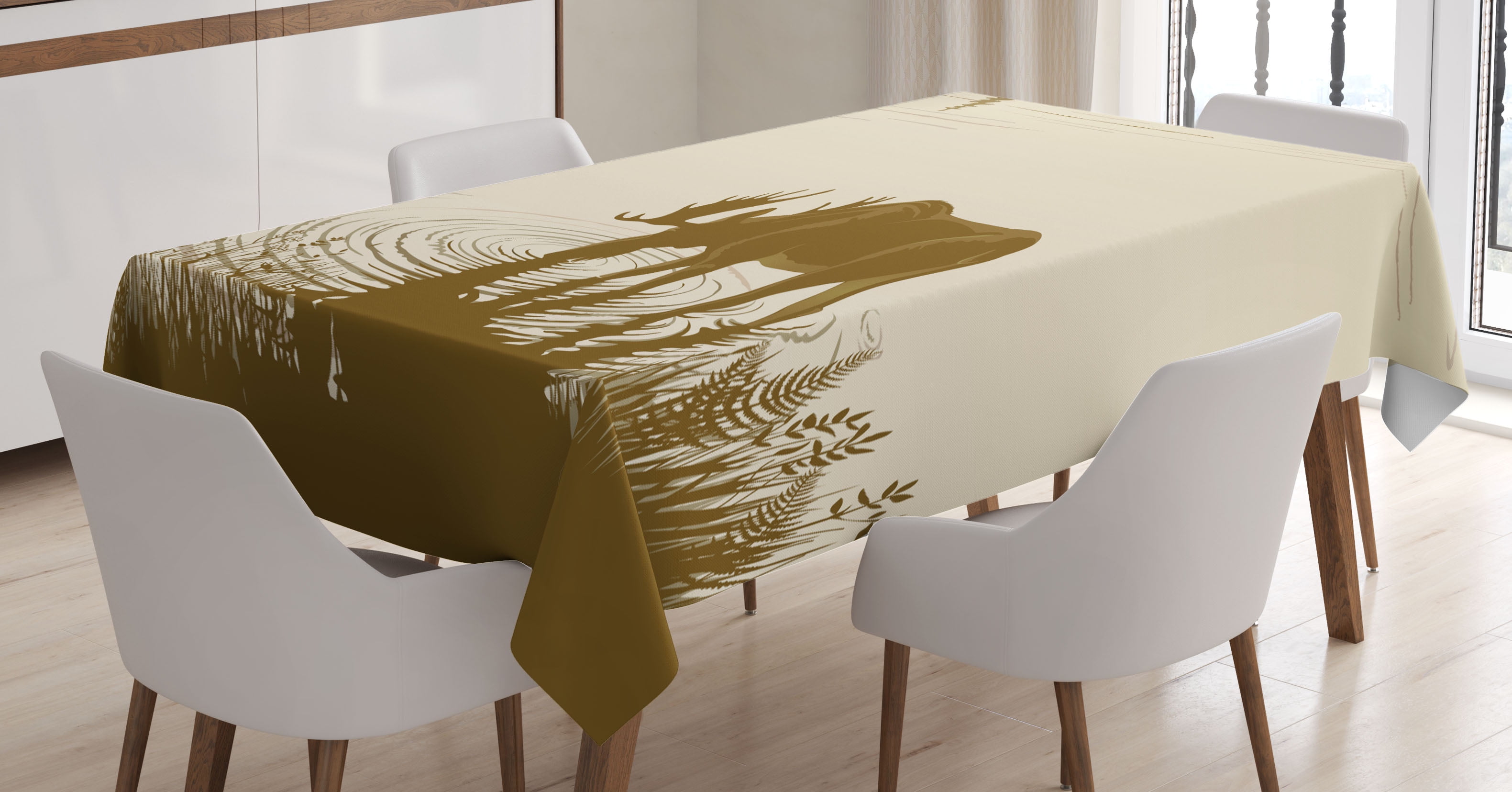 Ambesonne Animal Tablecloth Rectangular Table Cover, Lake River Forest ...