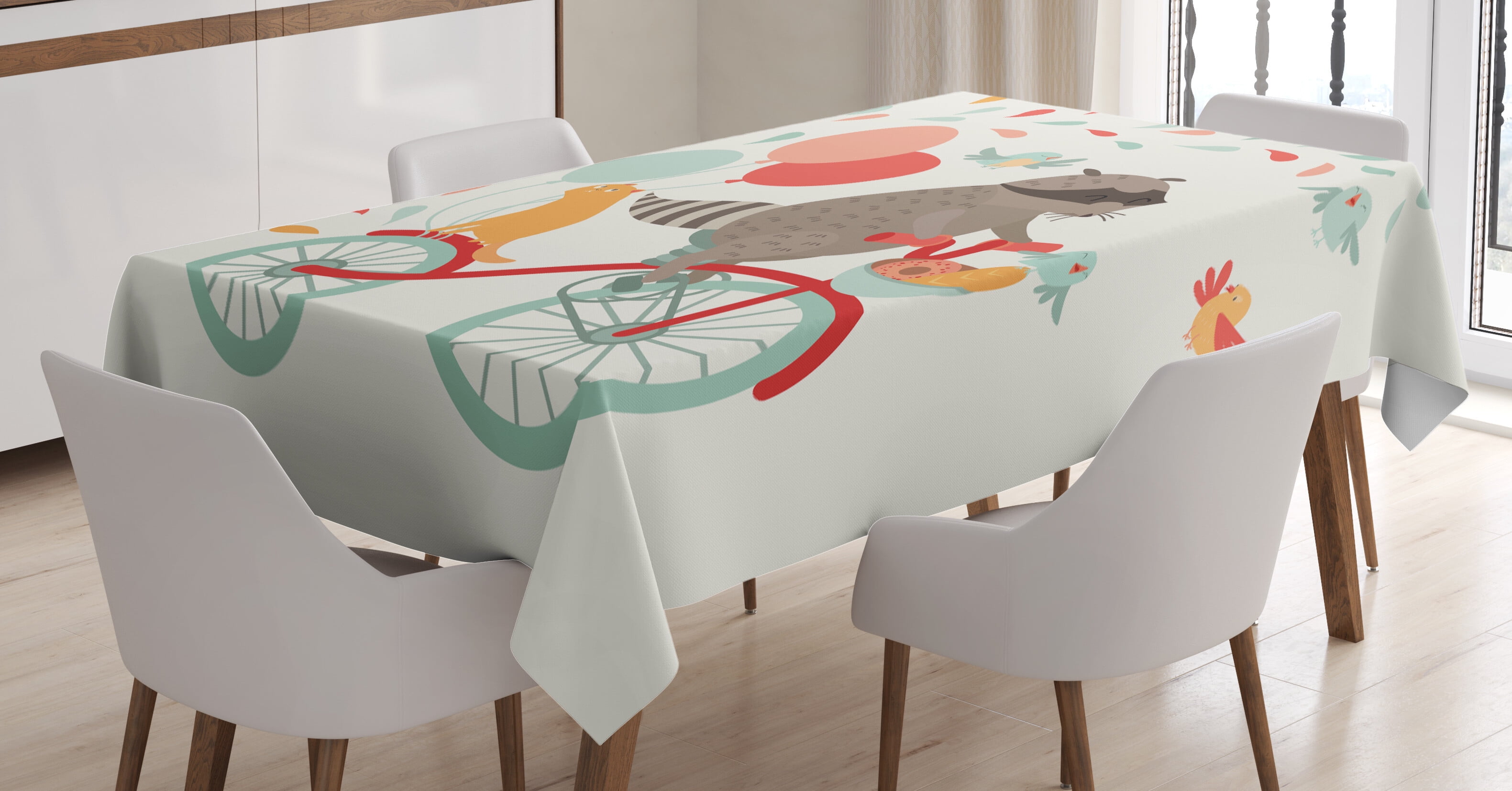Ambesonne Animal Tablecloth Rectangular Table Cover, Raccoon on Bicycle ...