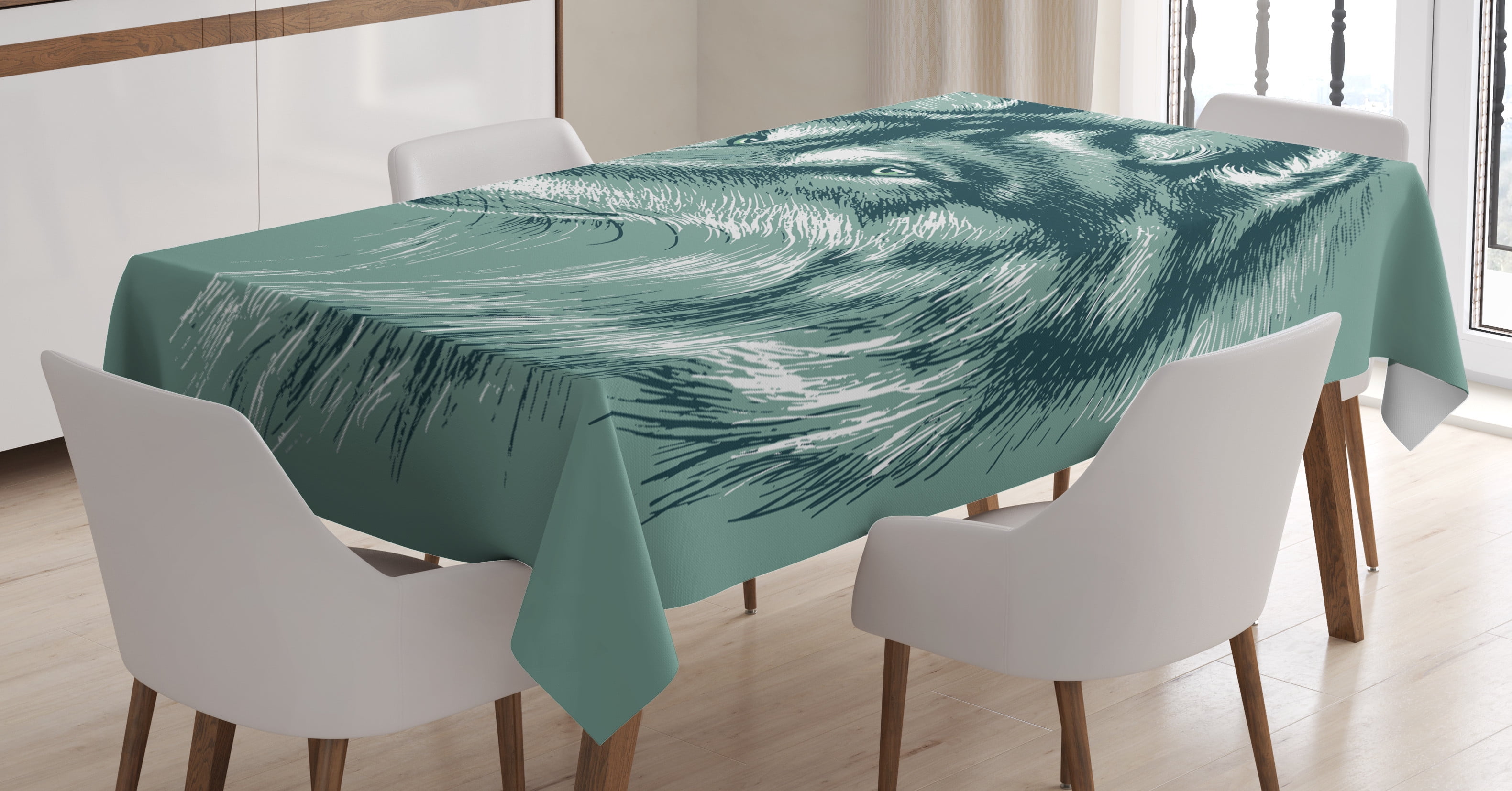 Ambesonne Animal Tablecloth Rectangular Table Cover, Wild Exotic Wolf ...