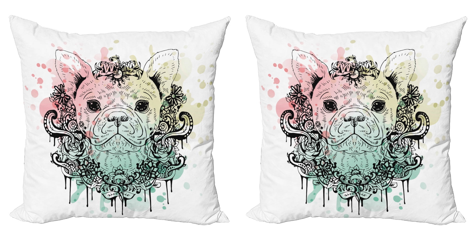 Ambesonne Animal Throw Pillow Cover 2 Pack, French Bulldog Flowers, 24 ...