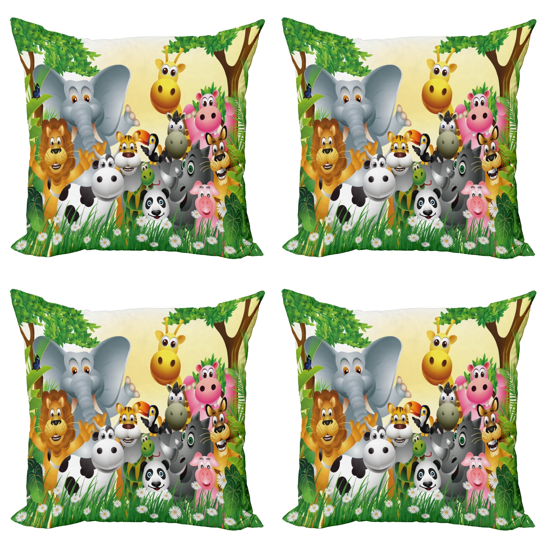 Ambesonne Animal Throw Pillow Cover 4 Pack, Animals Jungle, 16 ...