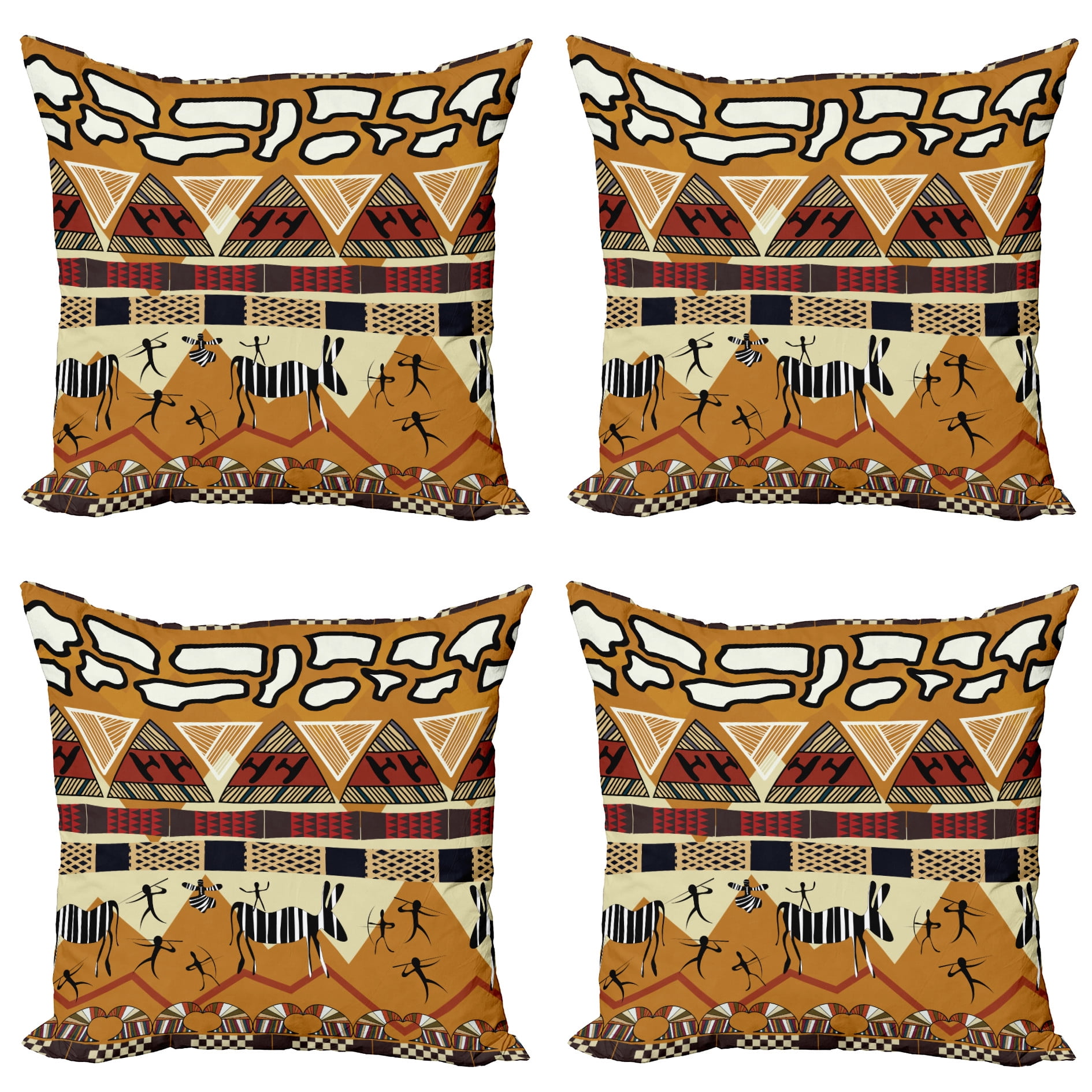Ambesonne Animal Throw Pillow Cover 4 Pack, Hunt Zebra Tribe Ethnic, 20", Ruby Mustard - Walmart.com