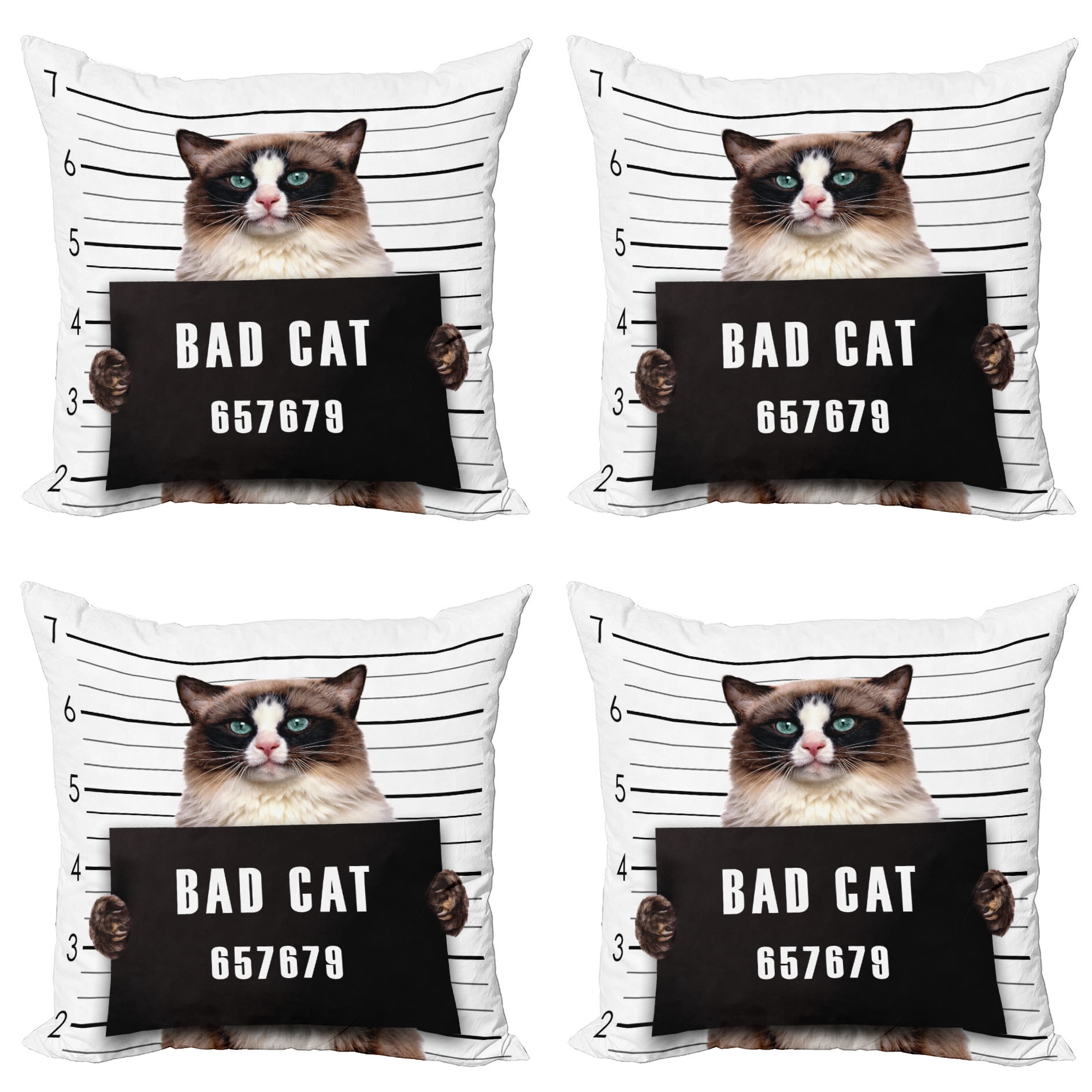Ambesonne Animal Throw Pillow Cover 4 Pack, Jail Kitty Under Arrest, 20 ...