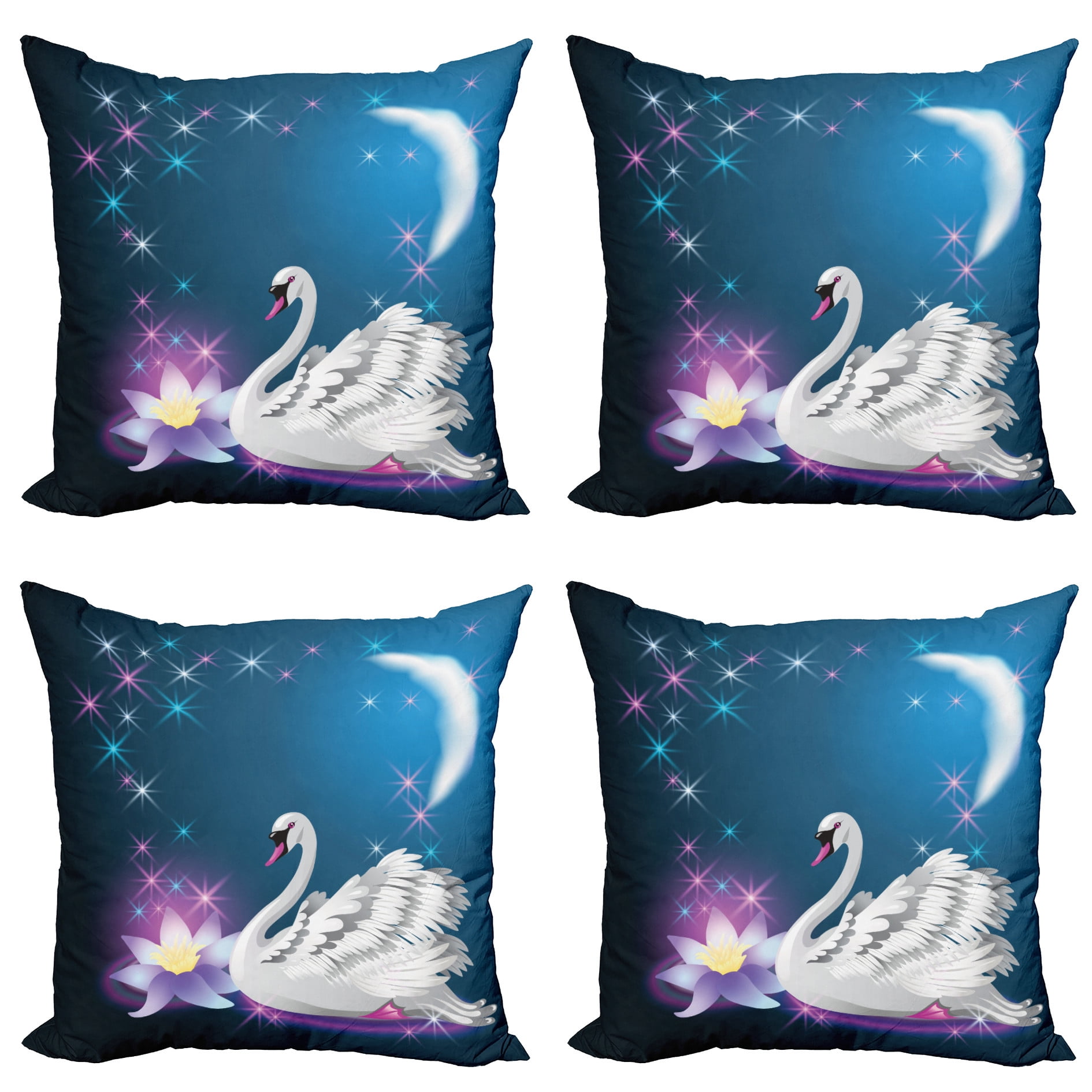 Ambesonne Animal Throw Pillow Cover 4 Pack, Magic Lily White Swan, 24 ...