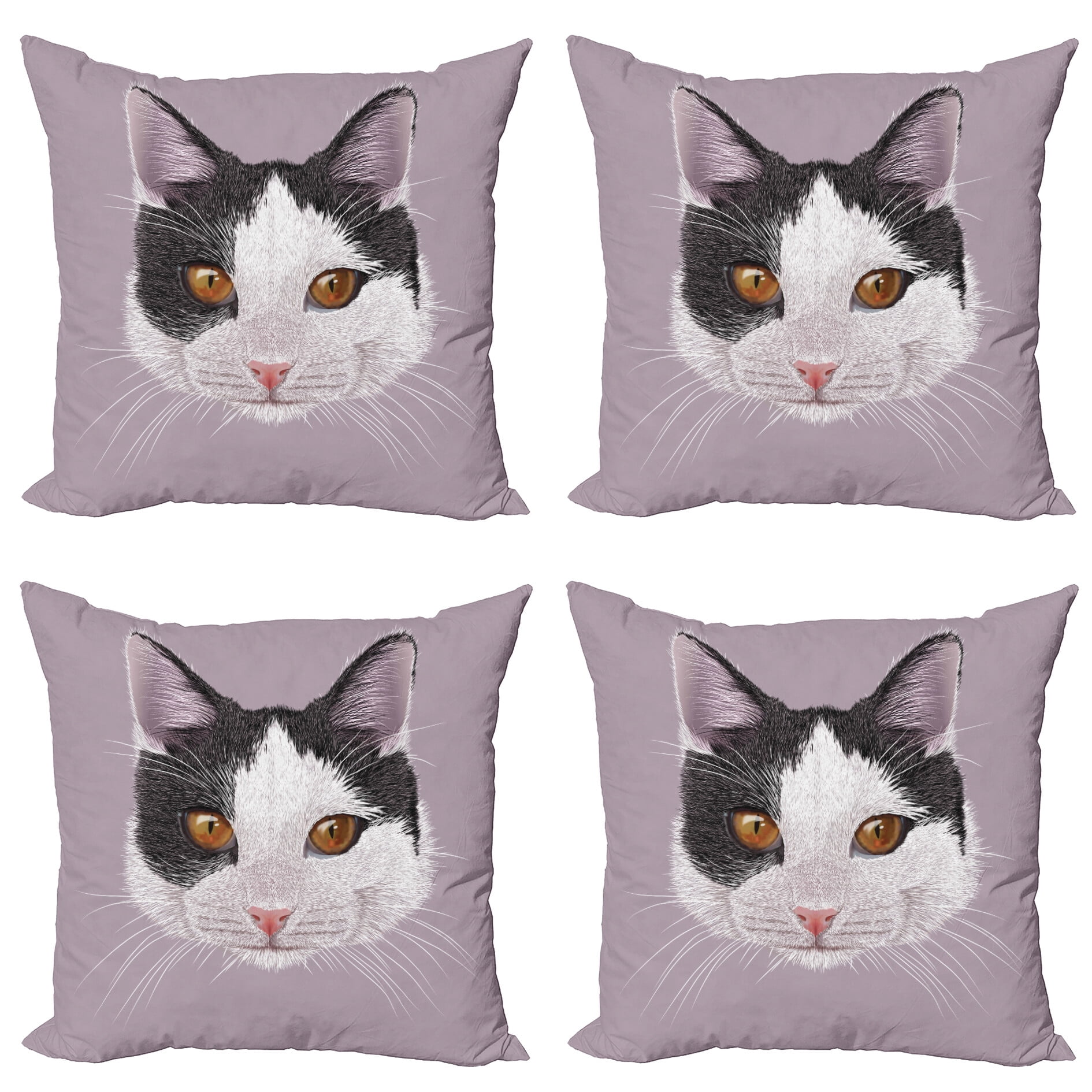 Ambesonne Animal Throw Pillow Cover 4 Pack, Pet Cat Kitty Portrait, 16 ...
