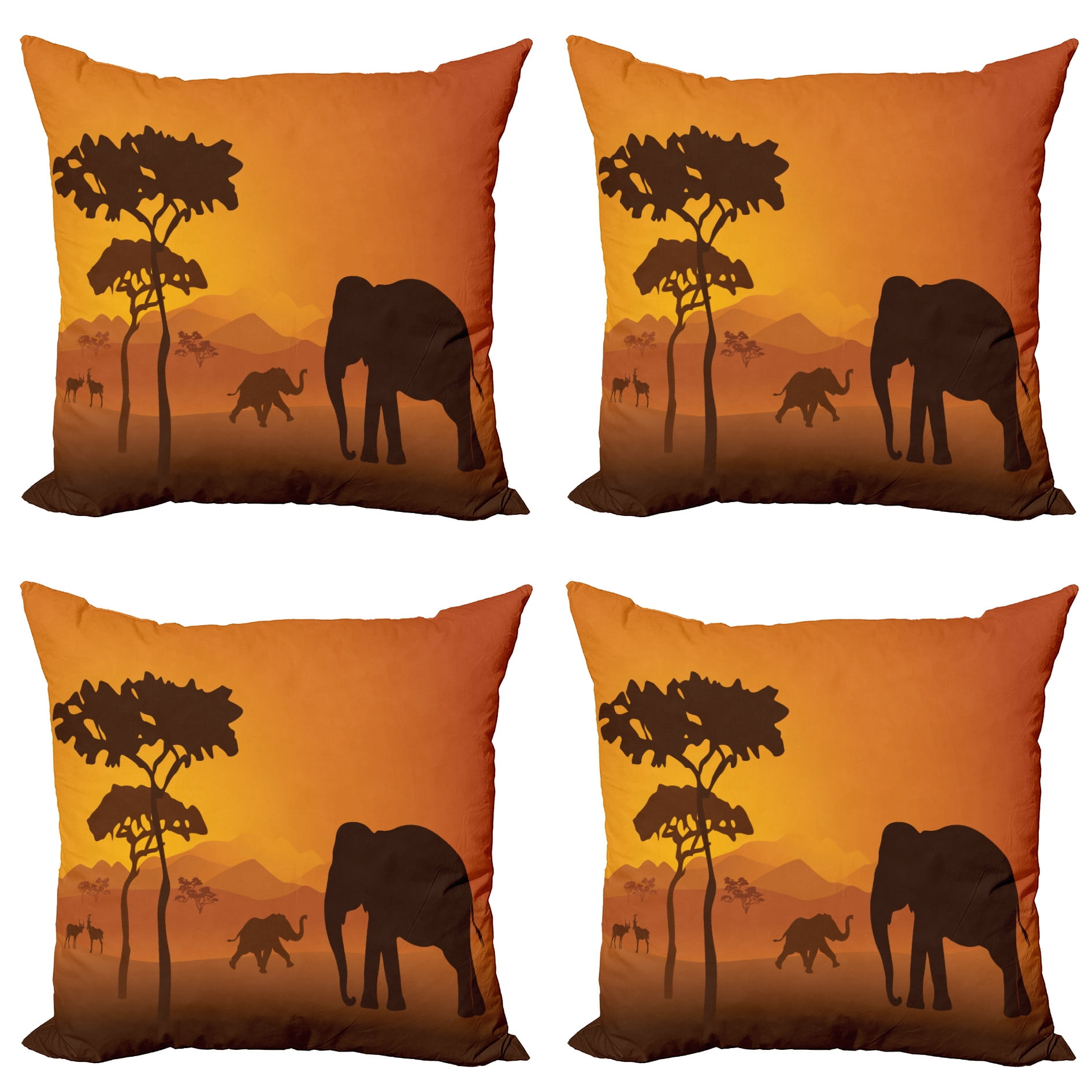 Ambesonne Animal Throw Pillow Cover 4 Pack, Savanna Mammals, 20 ...