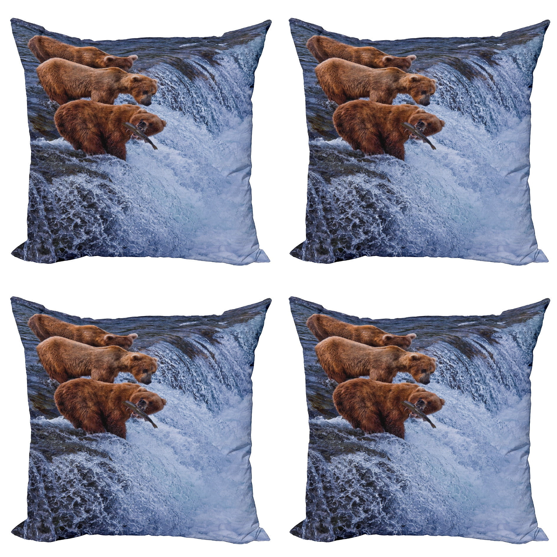 Ambesonne Animal Throw Pillow Cover 4 Pack, Wild Bear Fish Nature, 24 ...