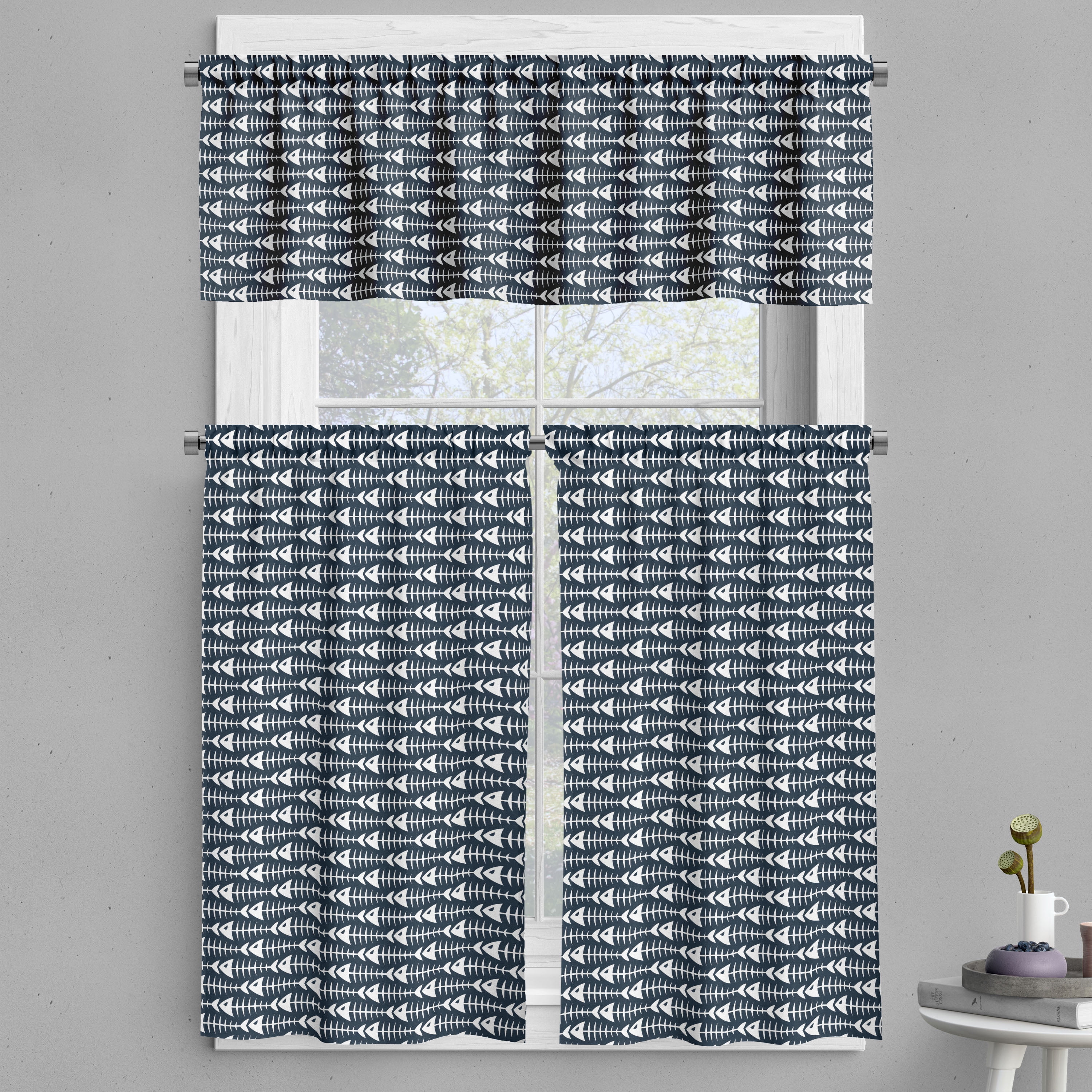 Ambesonne Animal Valance & Curtain, Fish Bone Skeleton Spine, 55"x36 ...