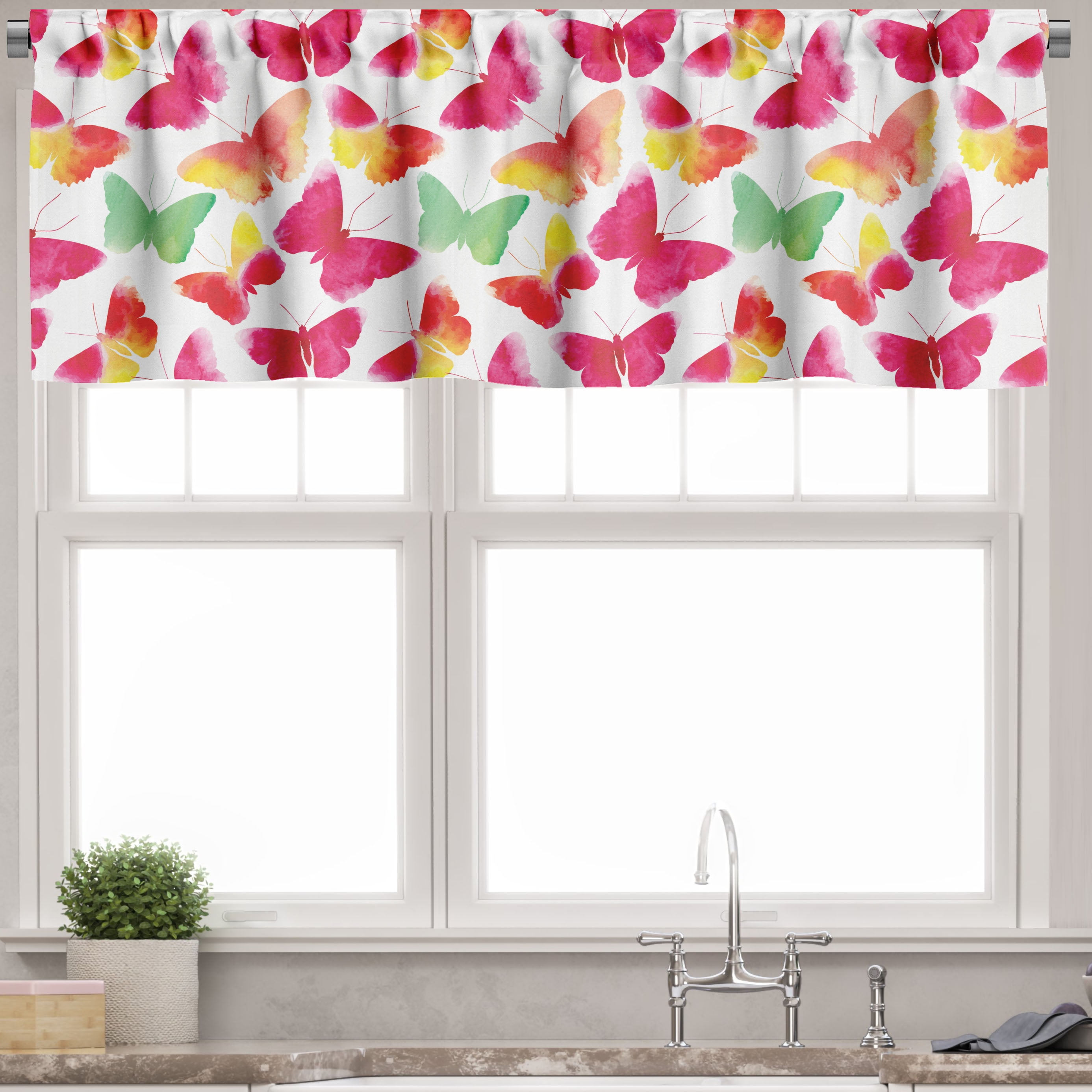 Ambesonne Animal Valance Pack of 2, Watercolor Butterflies, 54"X12 ...