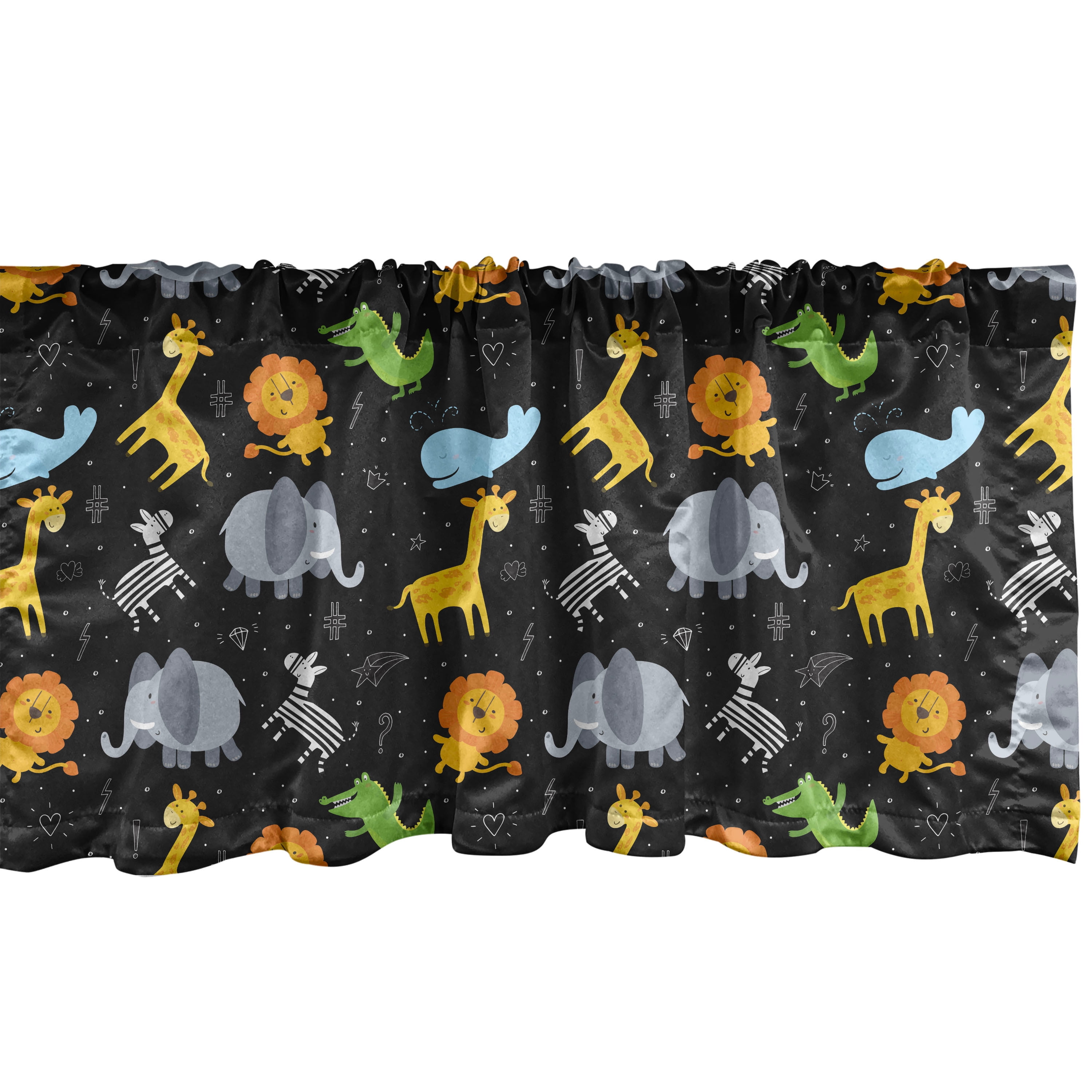 Ambesonne Animal Window Valance, Lion Giraffe Whale Zebra, 54" X 18 ...