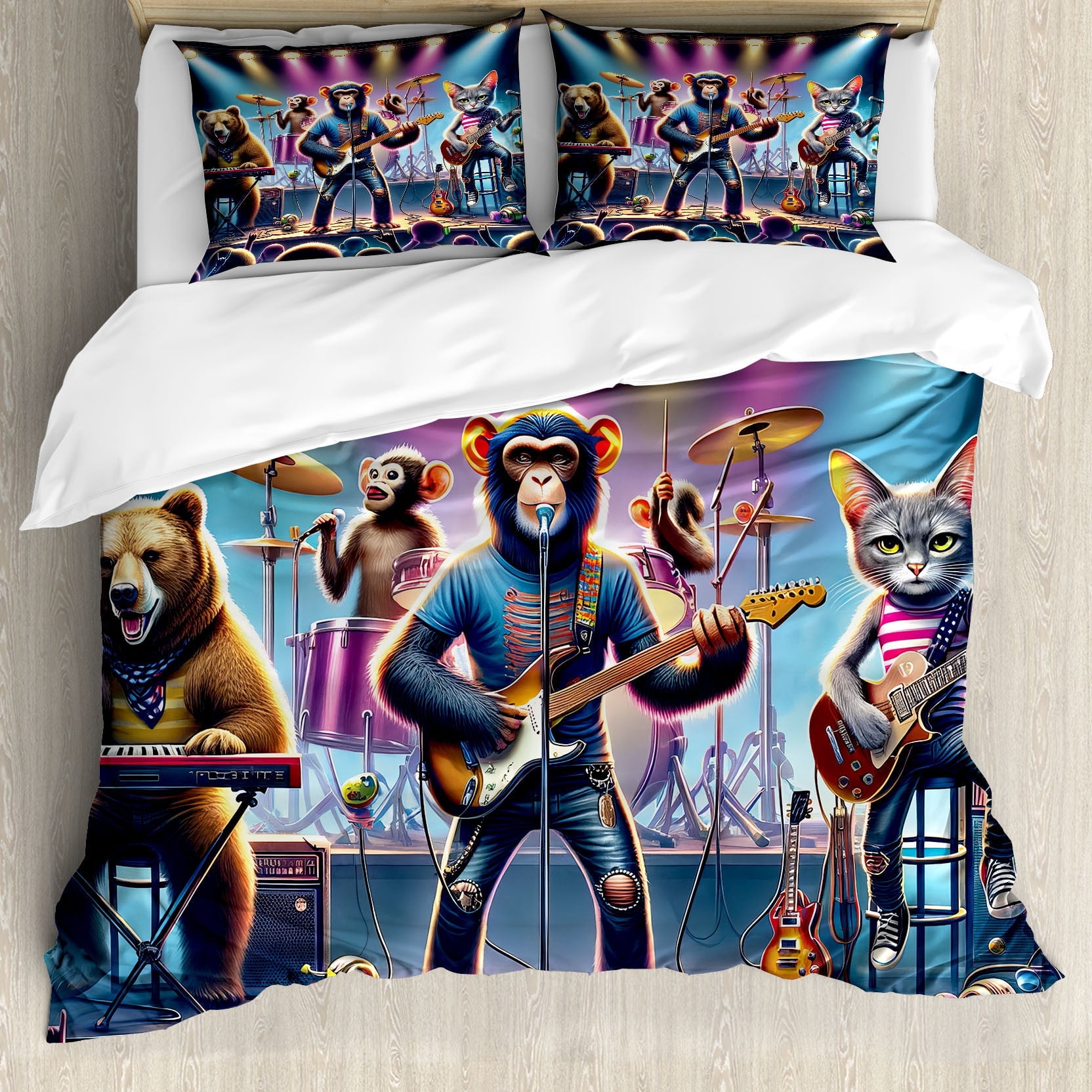 Ambesonne Animals Band Duvet Cover Set, Whimsical Funny Stage, King ...