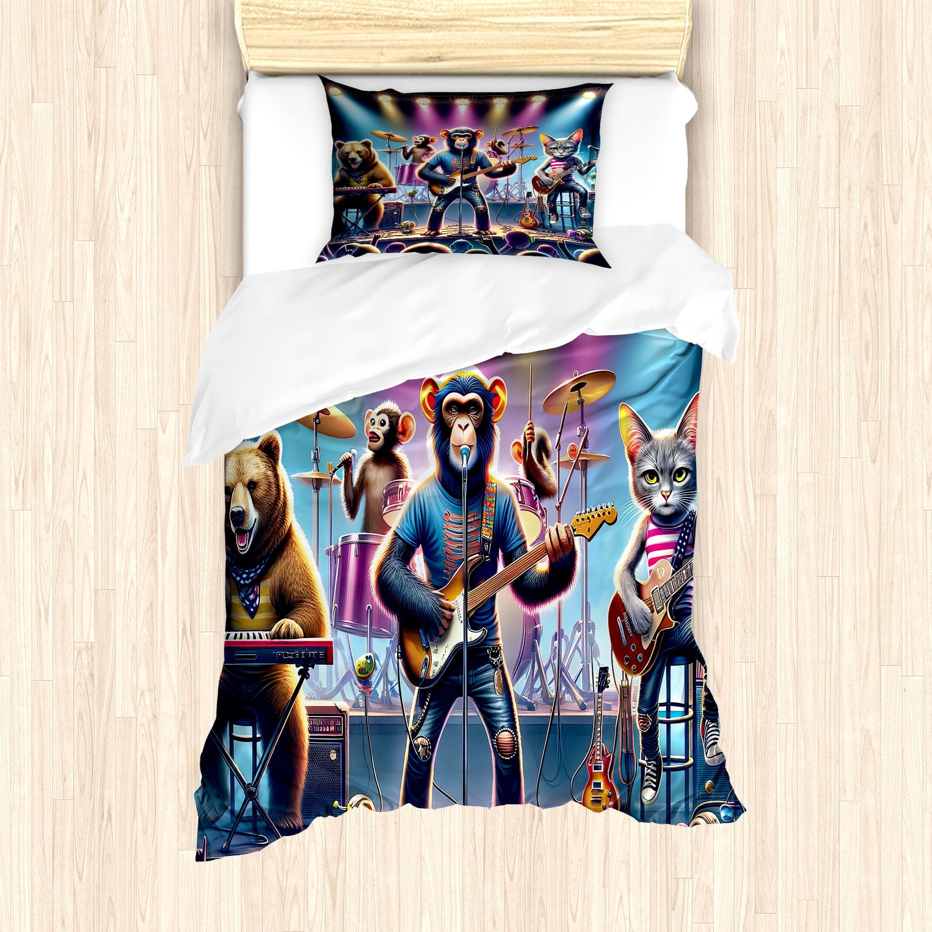 Ambesonne Animals Band Duvet Cover Set, Whimsical Funny Stage, Twin ...