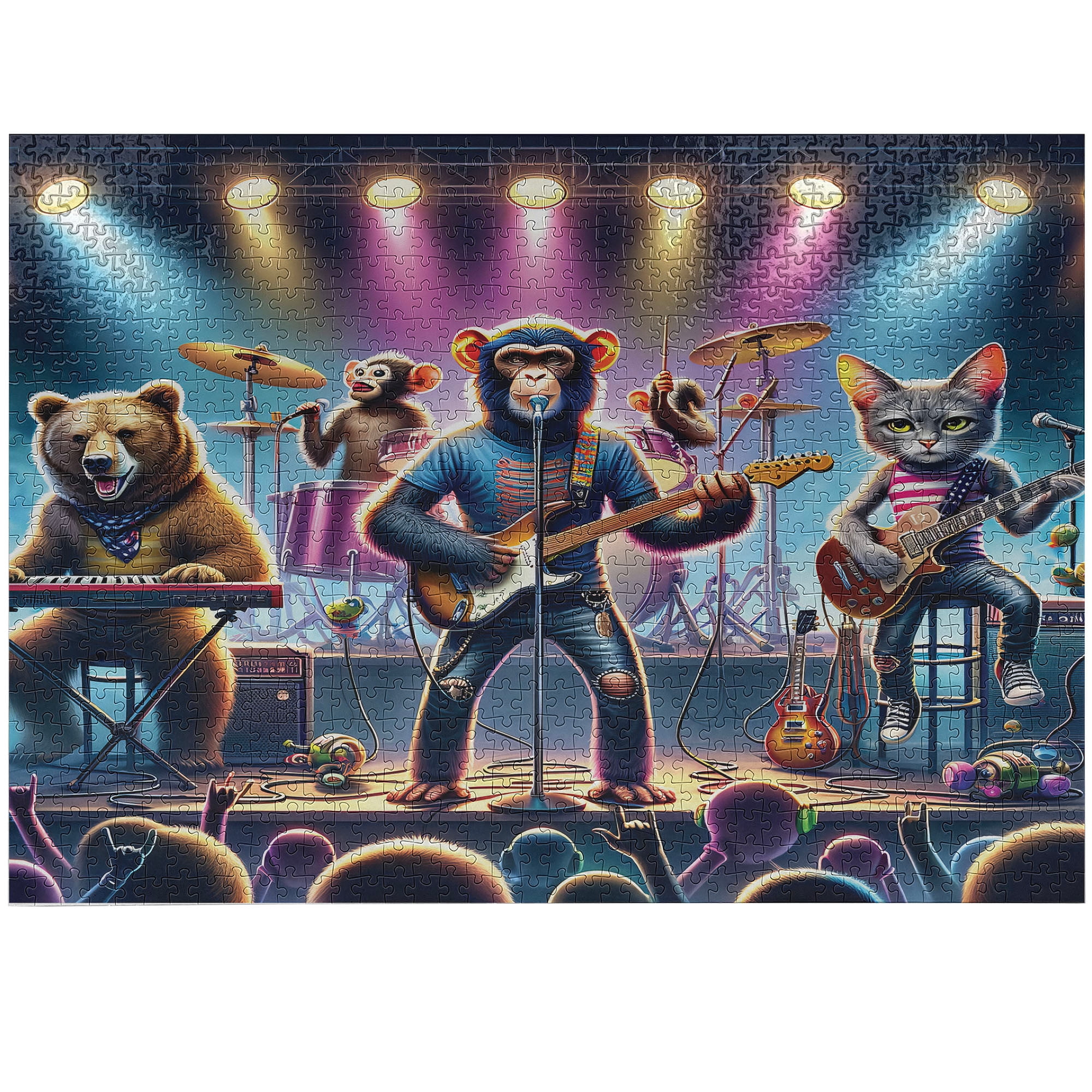 Ambesonne Animals Band Jigsaw Puzzle Durable Cardboard, Whimsical Funny ...