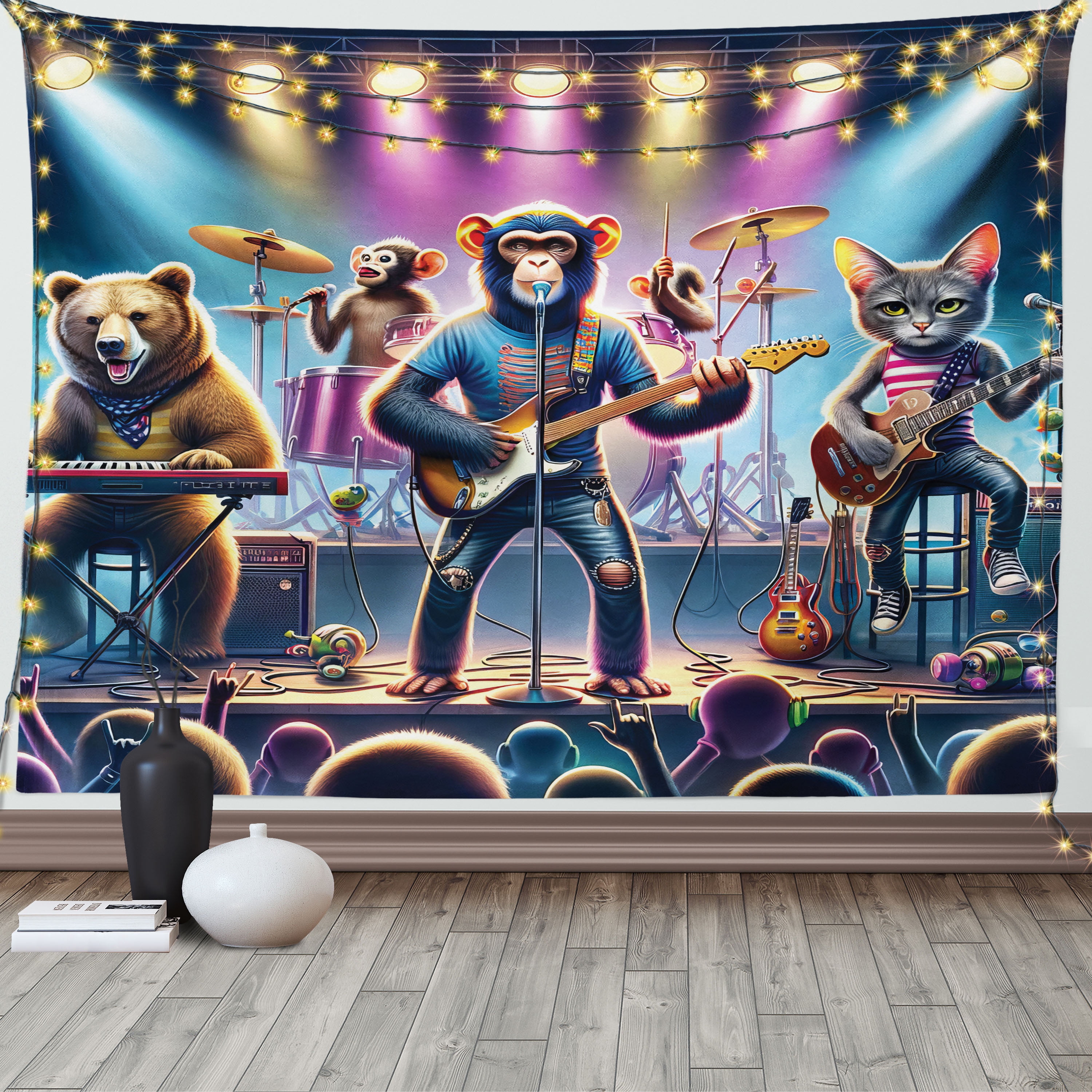 Ambesonne Animals Band Tapestry Wall Hanging, Whimsical Funny Stage, 80 ...
