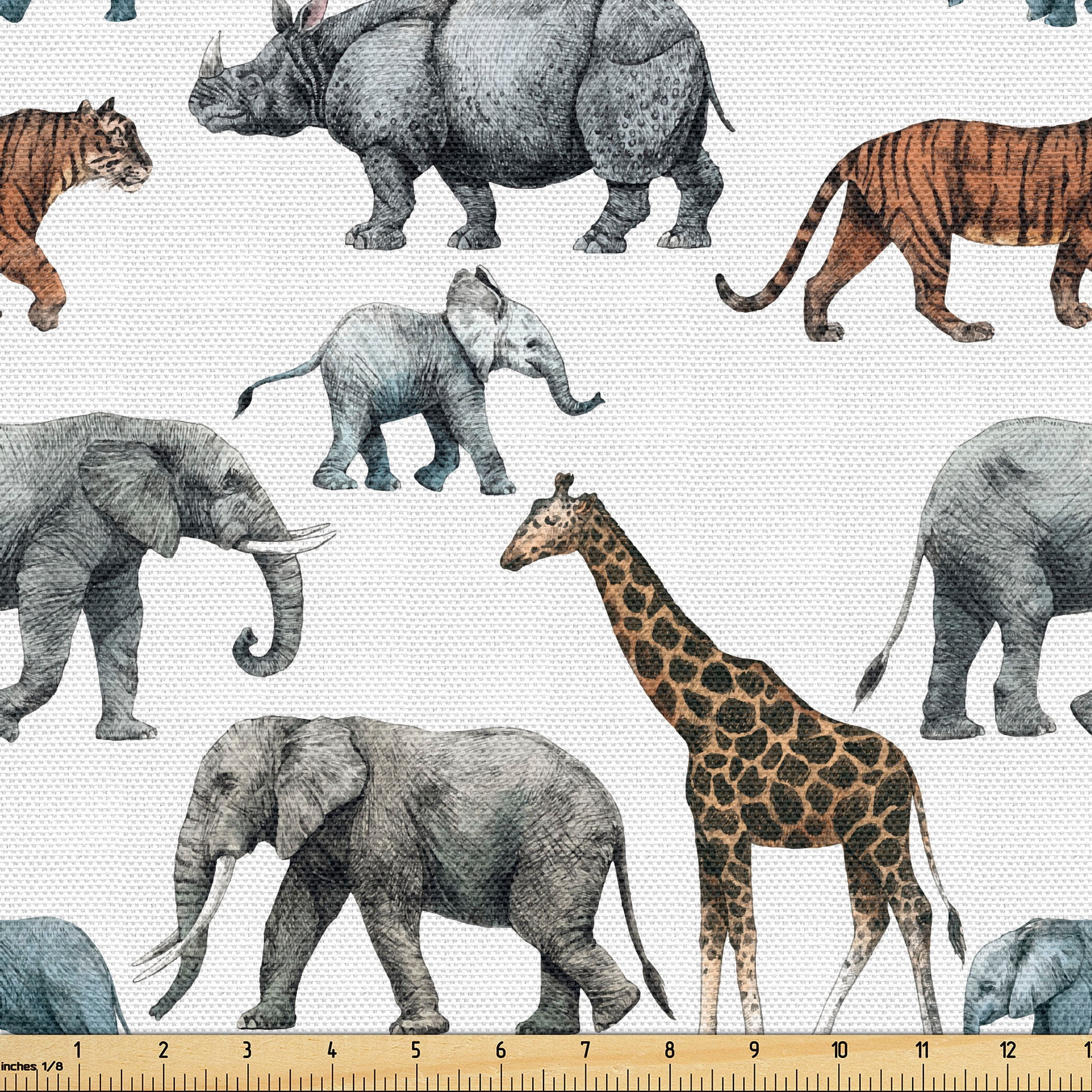 Ambesonne Animals Fabric by the Yard Upholstery, Tiger Hippo Giraffe ...