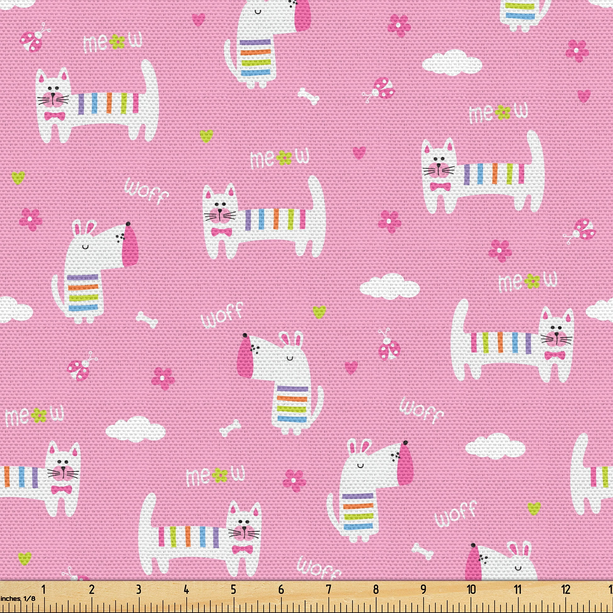 Ambesonne Animals Fabric by the Yard Upholstery, Cat Dog Bone Heart ...