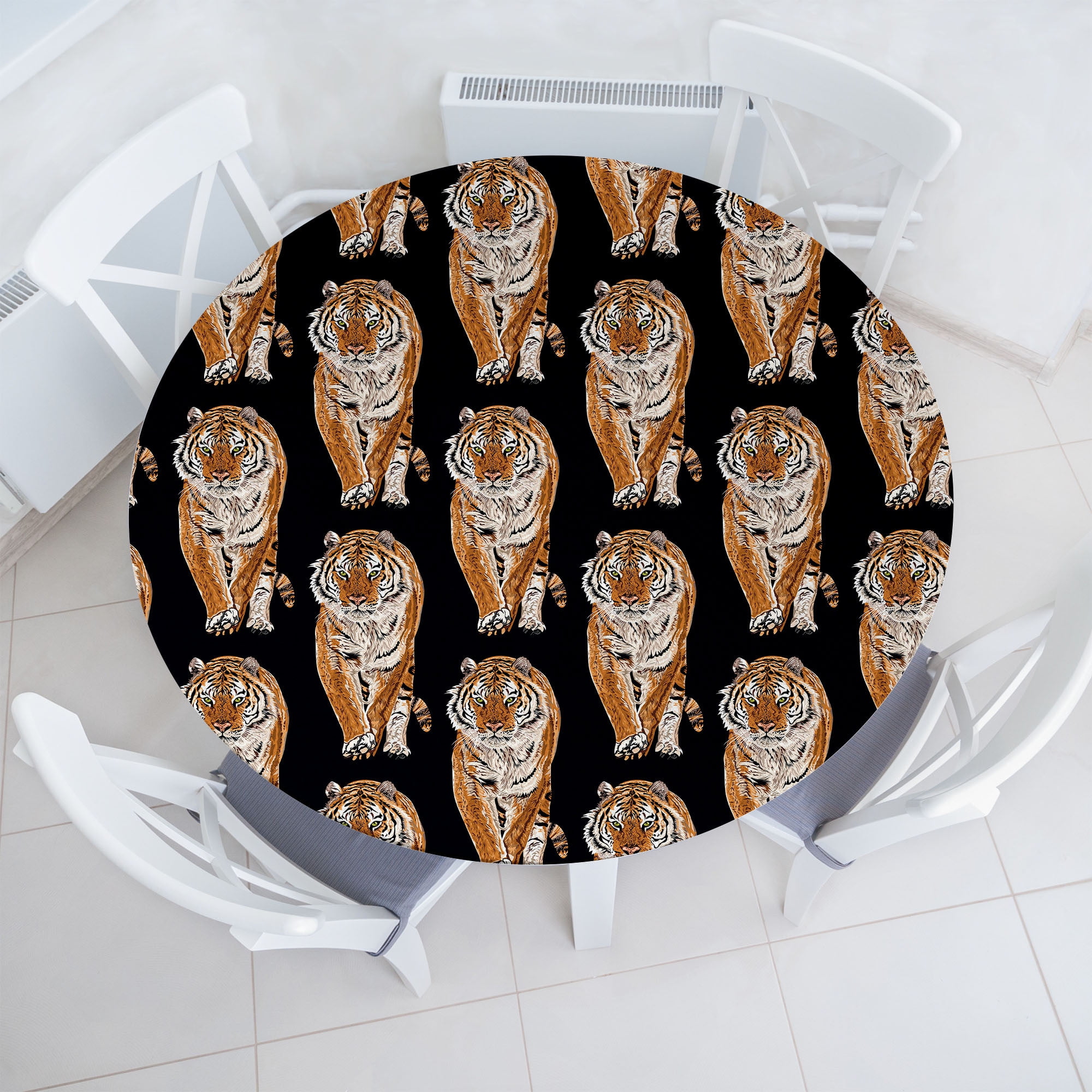 Ambesonne Animals Fitted Round Tablecloth, Wild Nature Tiger Pattern ...