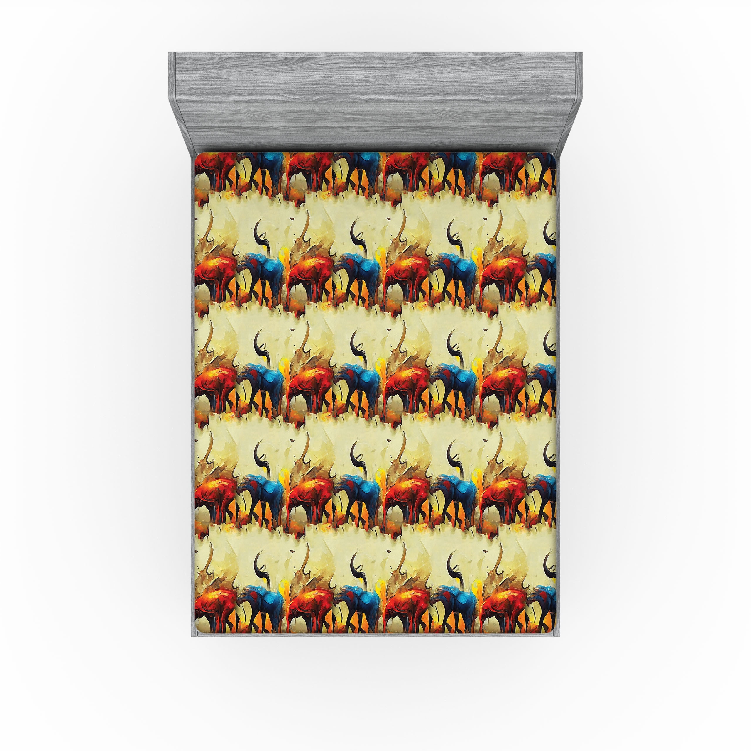 Ambesonne Animals Fitted Sheet, Ancient Elephant Sketch Art, Queen Size ...