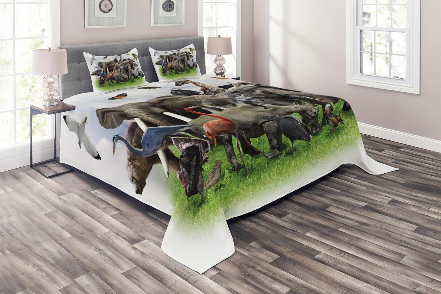 Ambesonne Animals Quilted Coverlet 3 Pcs, Wild Creatures Collage Art ...