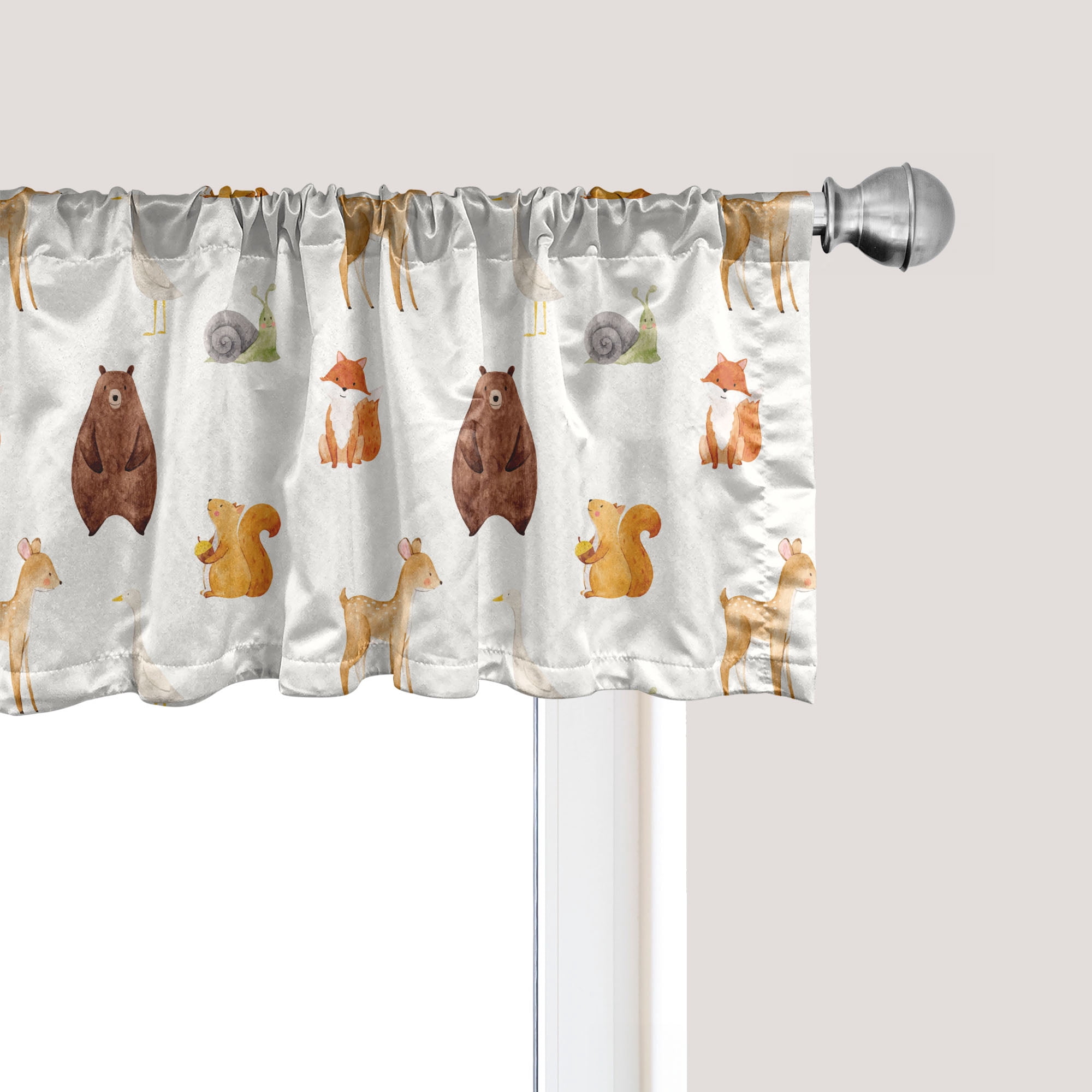 Ambesonne Animals Window Valance, Animals Watercolors, 54" X 18 ...
