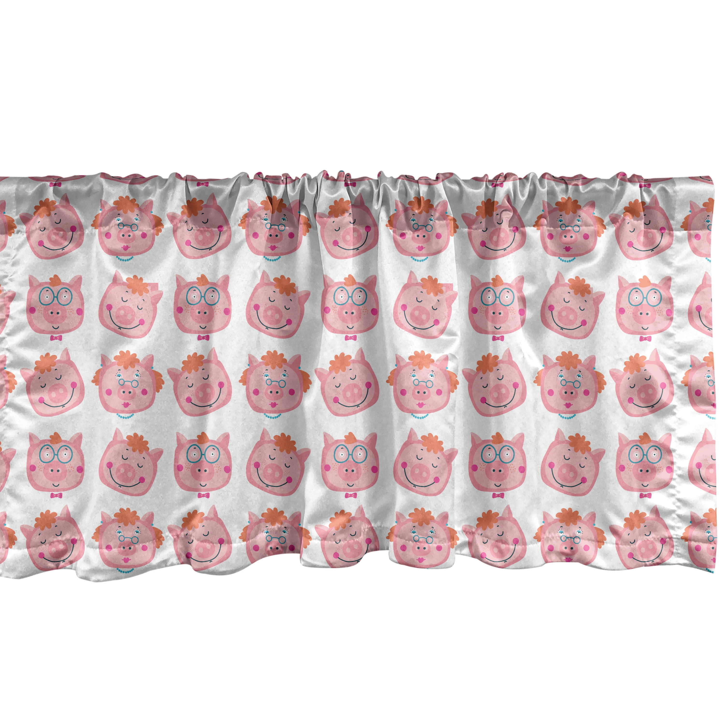 Ambesonne Animals Window Valance, Cartoon Face of Pigs Art, 42" x 12 ...