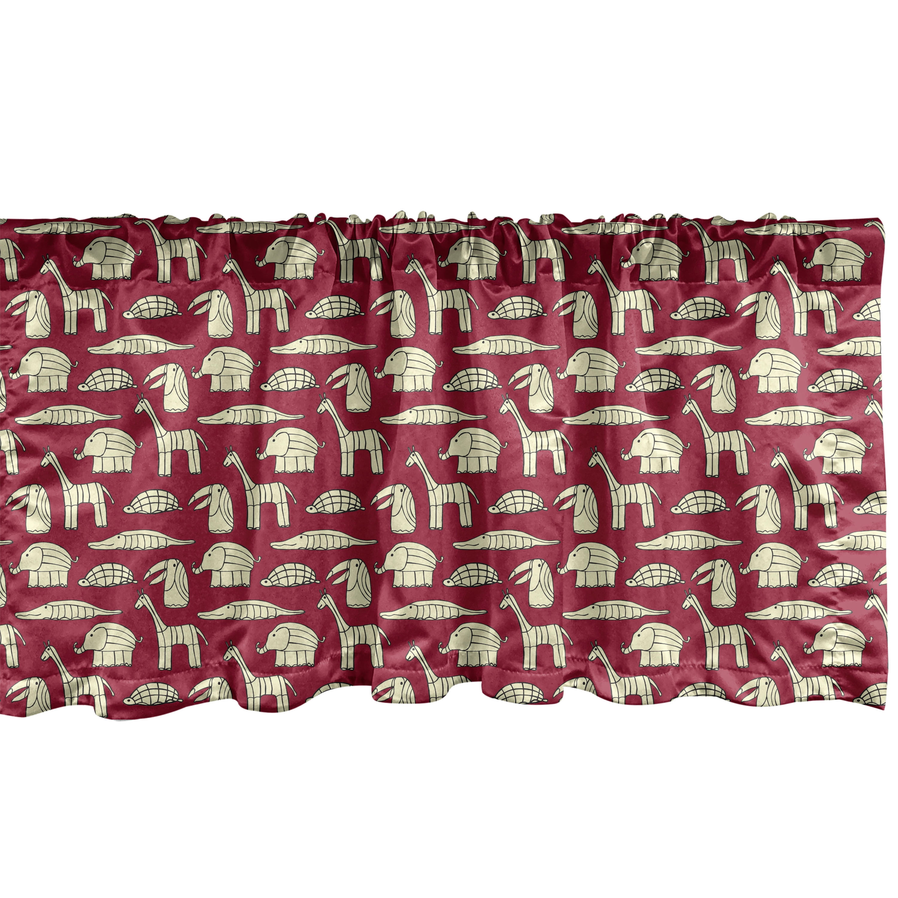 Ambesonne Animals Window Valance, Elephant Giraffe Turtle Art, 42" x 18 ...