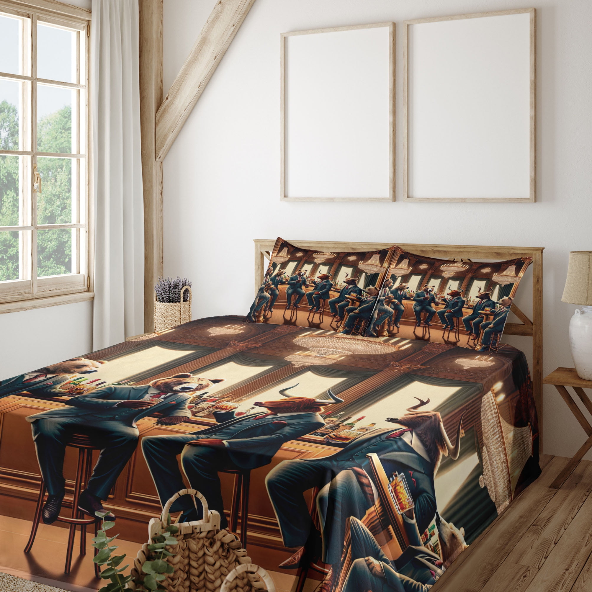 Ambesonne Animals in Suits Fitted & Top Sheet Set with Shams, Wild ...
