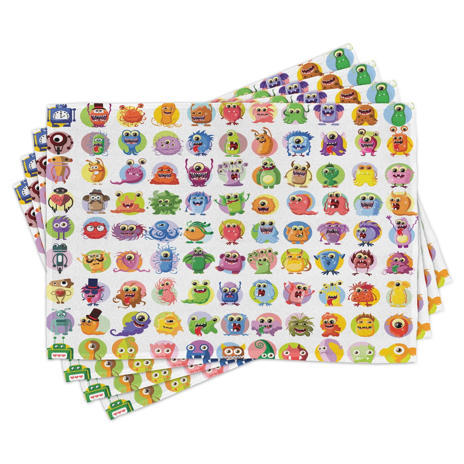 Ambesonne Animation Place Mats Set of 4, Mosters Cartoon, Standard Size ...