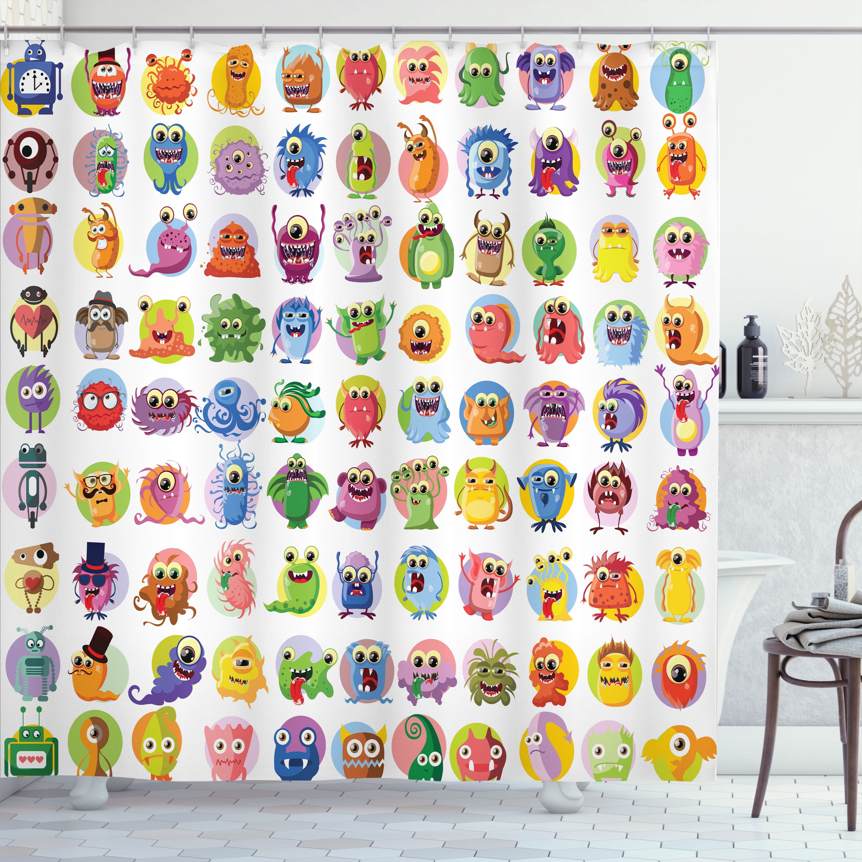 Ambesonne Animation Shower Curtain, Mosters Cartoon, 69"Wx70"L ...
