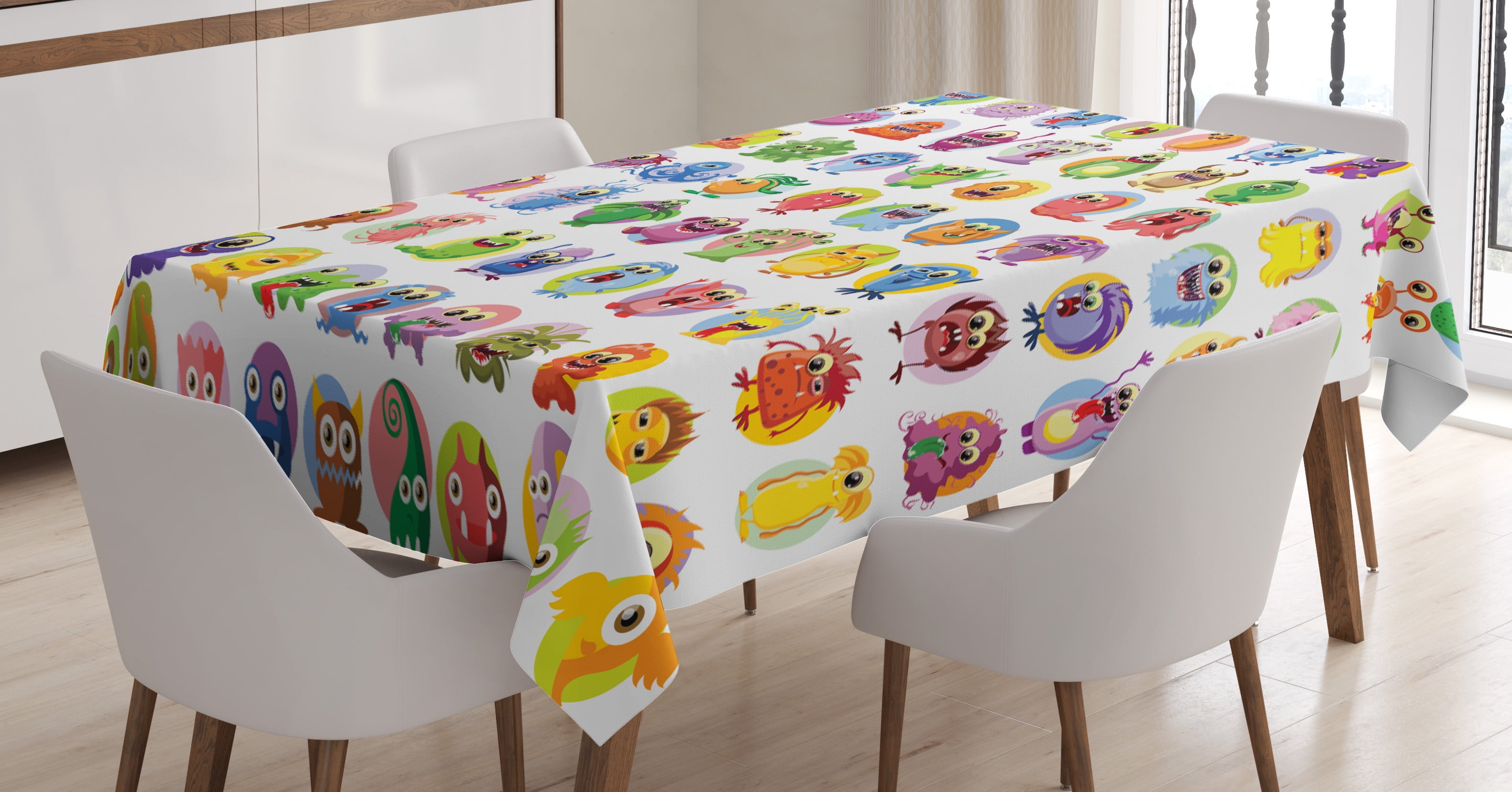 Ambesonne Animation Tablecloth Rectangular Table Cover, Mosters Cartoon ...