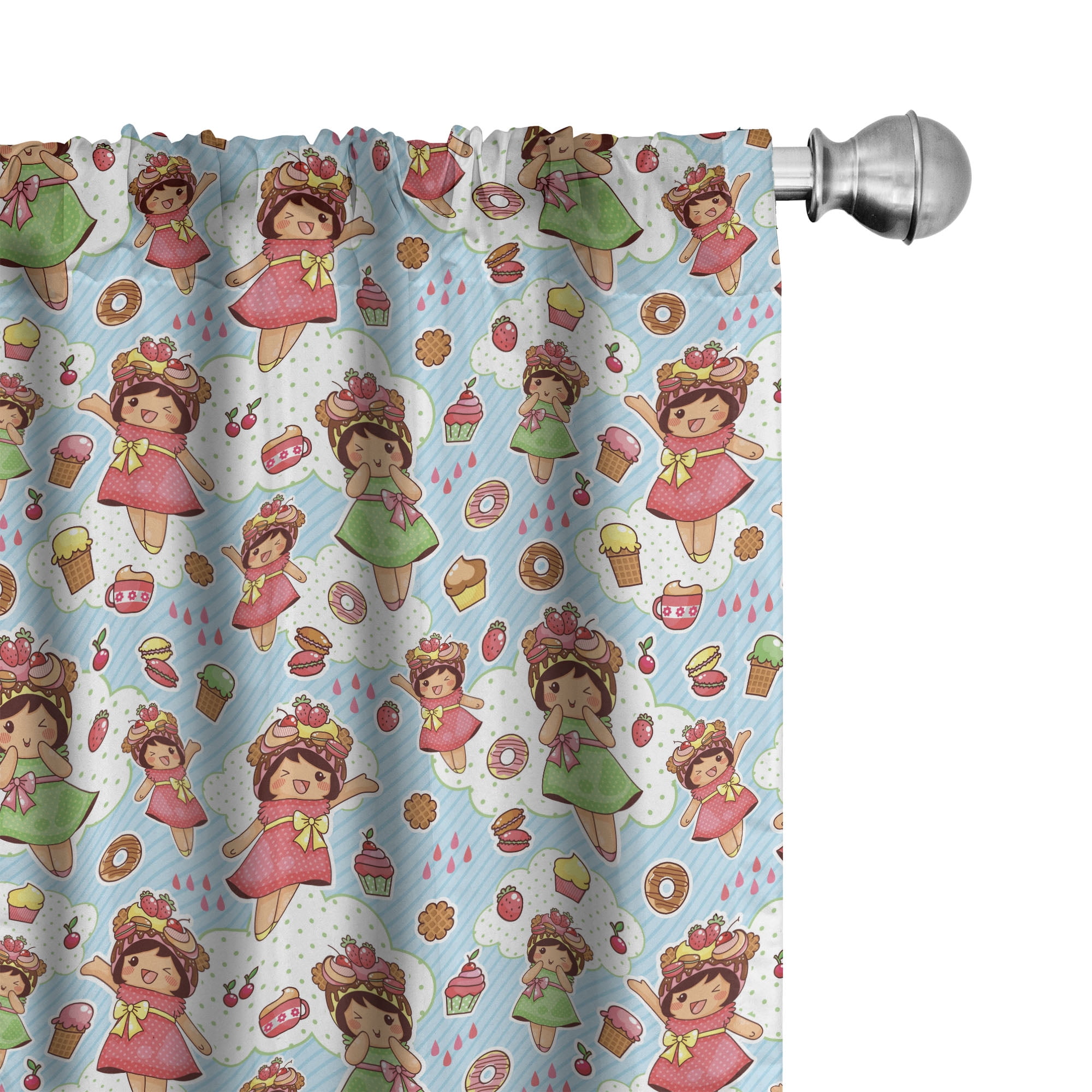 Ambesonne Anime Curtains, Girls with Yummy Pastries, Pair of 28"x63 ...