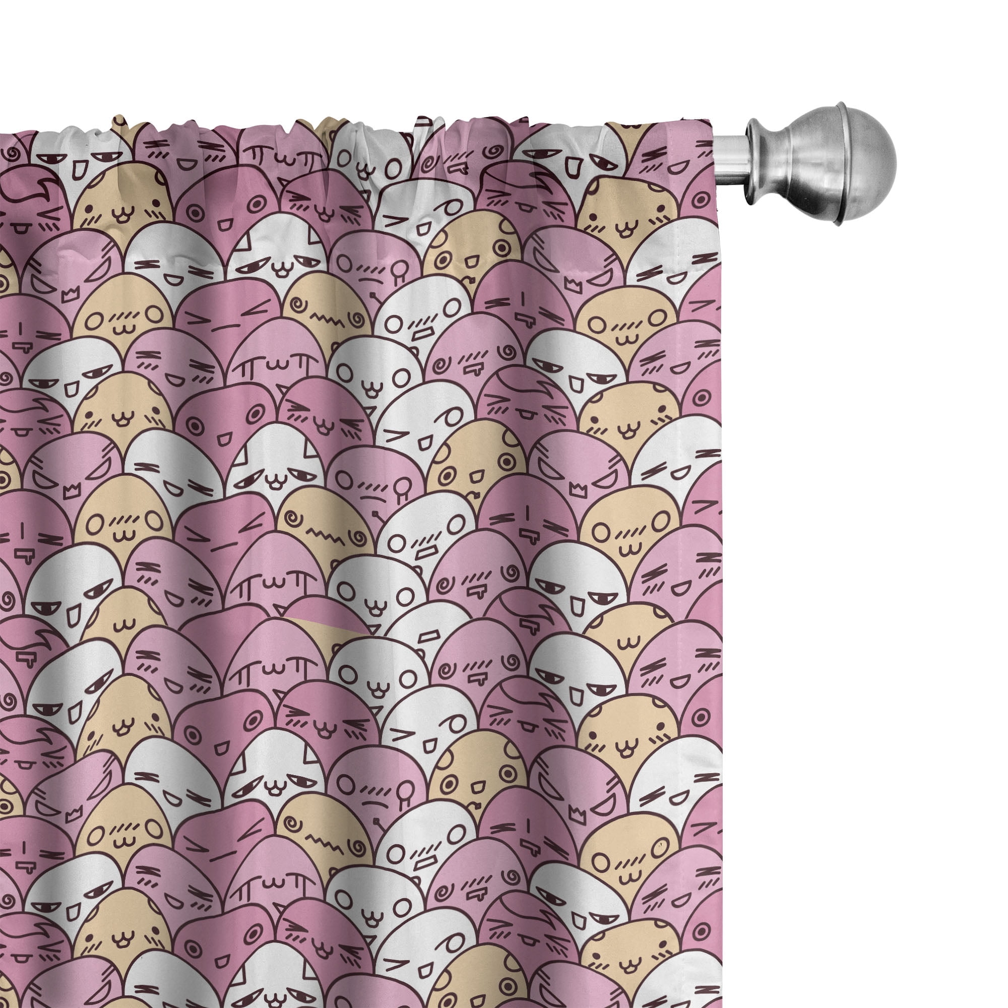 Ambesonne Anime Curtains, Kawaii Faces Fun Pattern, Pair of 28"x95 ...