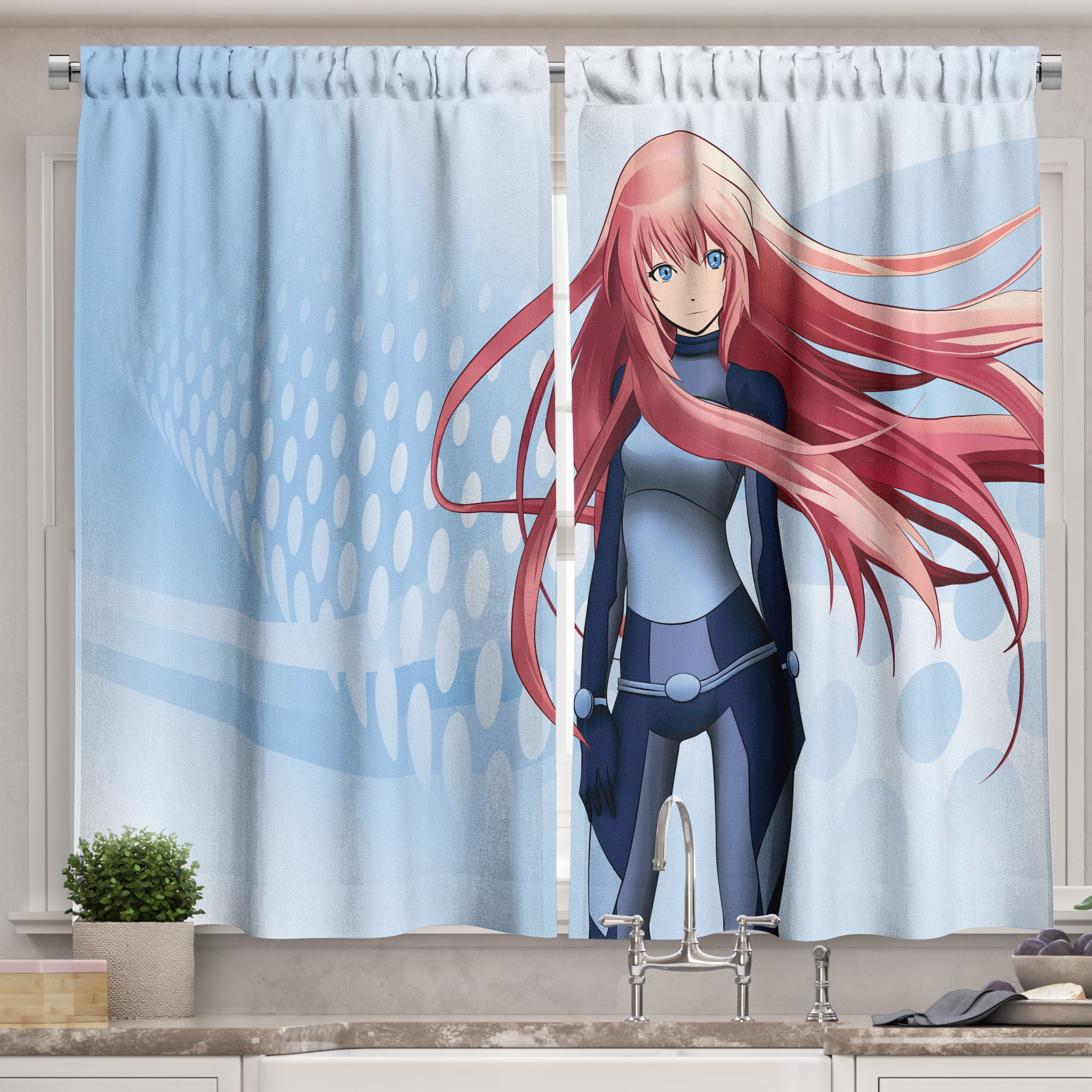 Ambesonne Anime Kitchen Curtains, Digital Futuristic Style, 55"x45 ...