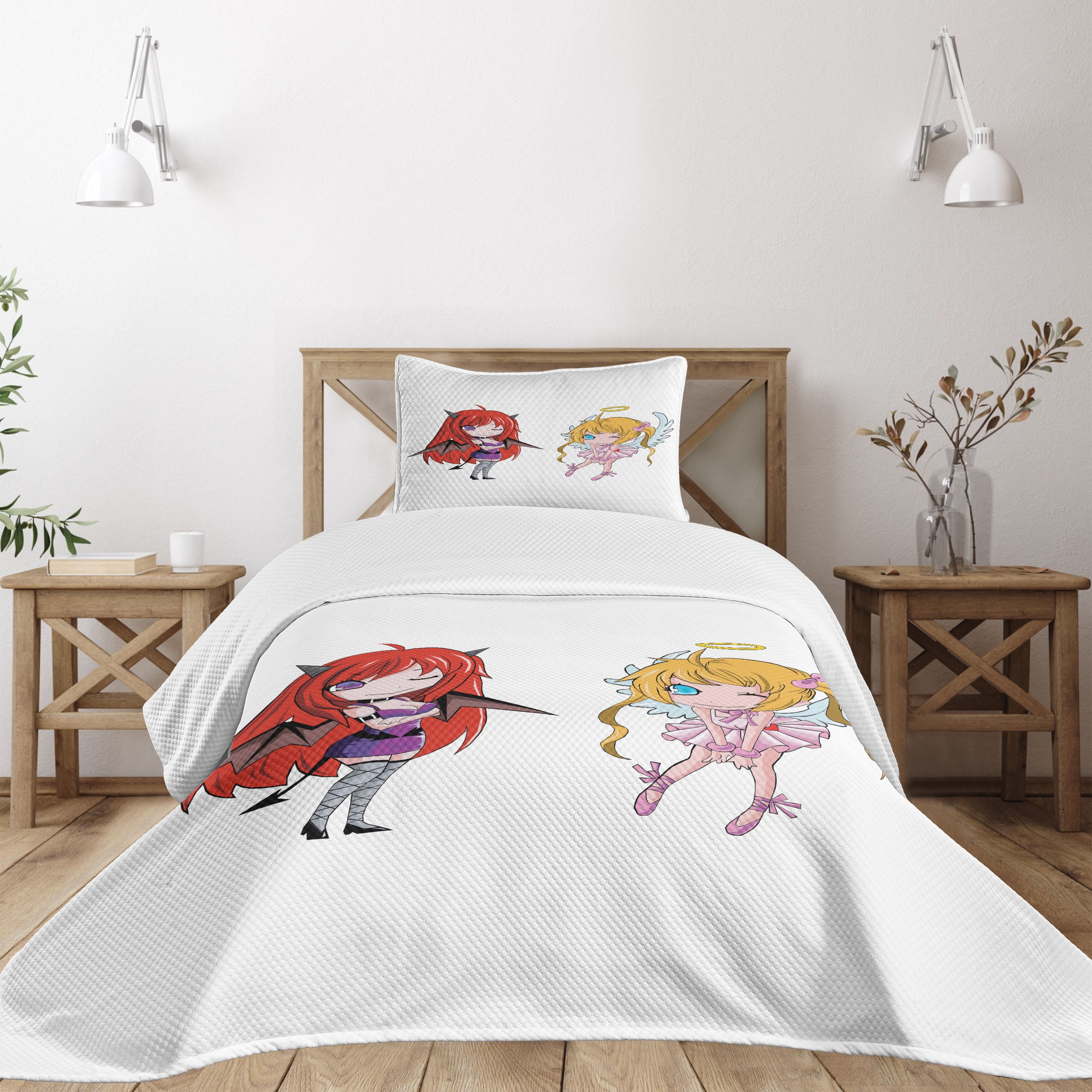 Ambesonne Anime Quilted Bedspread Set 2 Pcs, Japanese Art, Twin Size ...