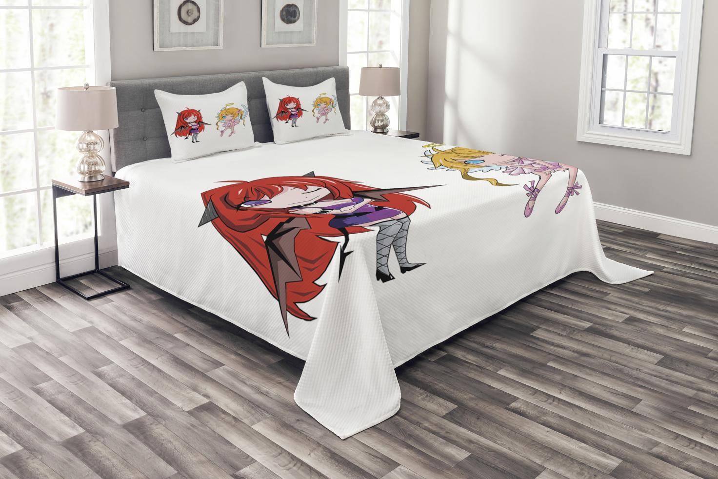 Ambesonne Anime Quilted Bedspread Set 3 Pcs, Japanese Art, King Size ...