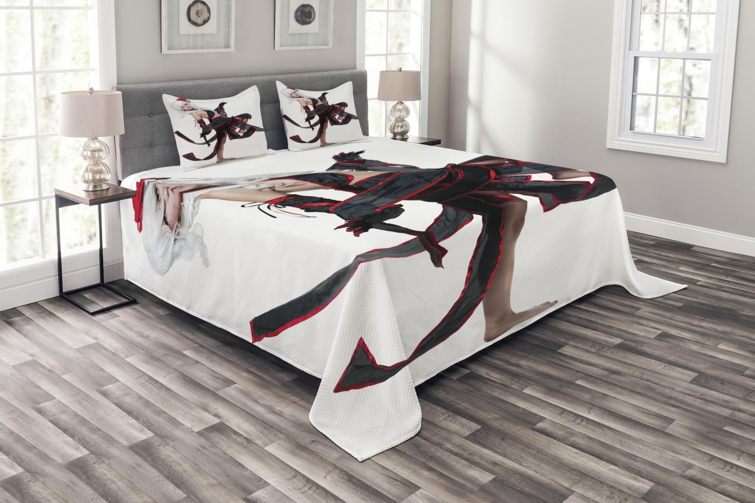 Ambesonne Anime Quilted Bedspread Set 3 Pcs, Warrior Style Girl, King ...