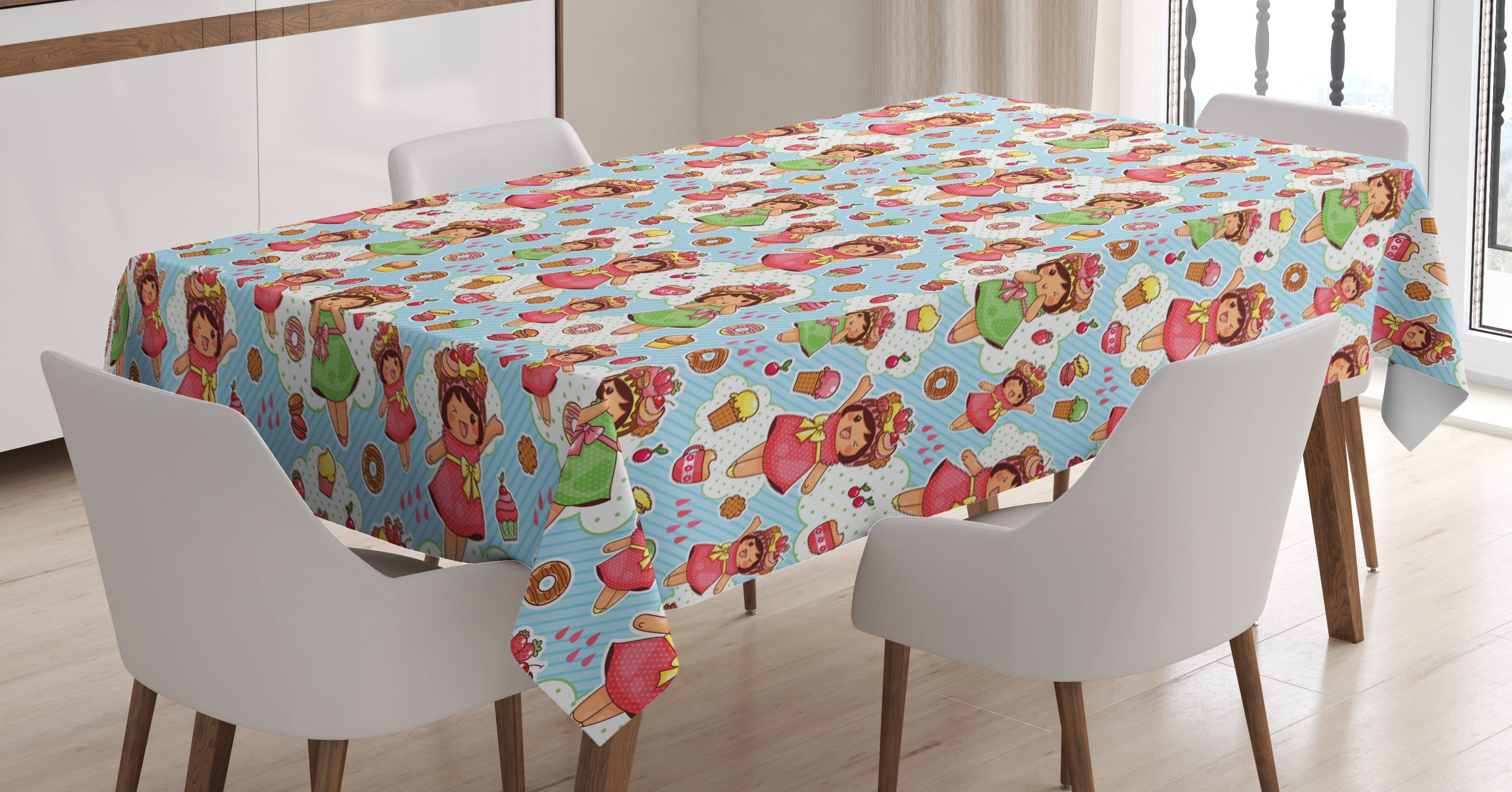 Ambesonne Anime Tablecloth Rectangular Table Cover, Girls with Yummy ...