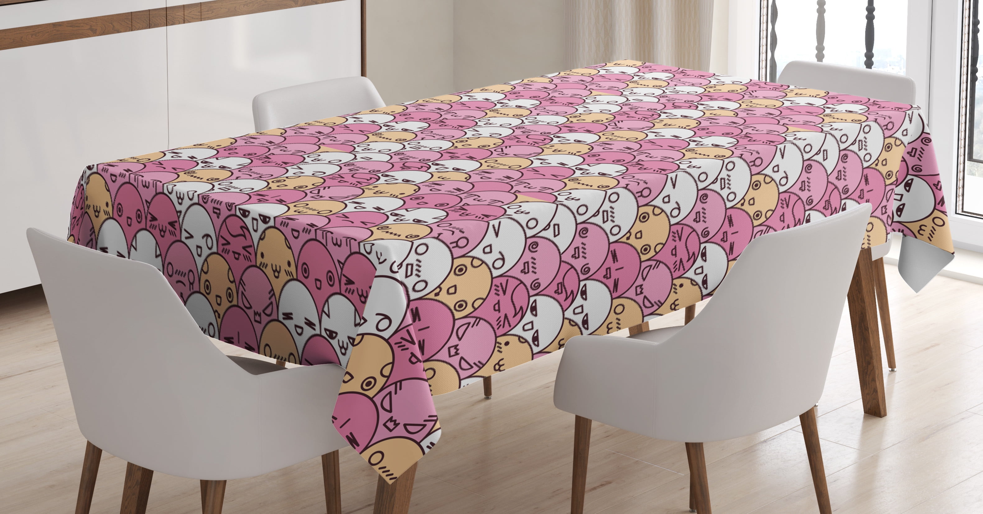 Ambesonne Anime Tablecloth Rectangular Table Cover, Kawaii Faces Fun ...