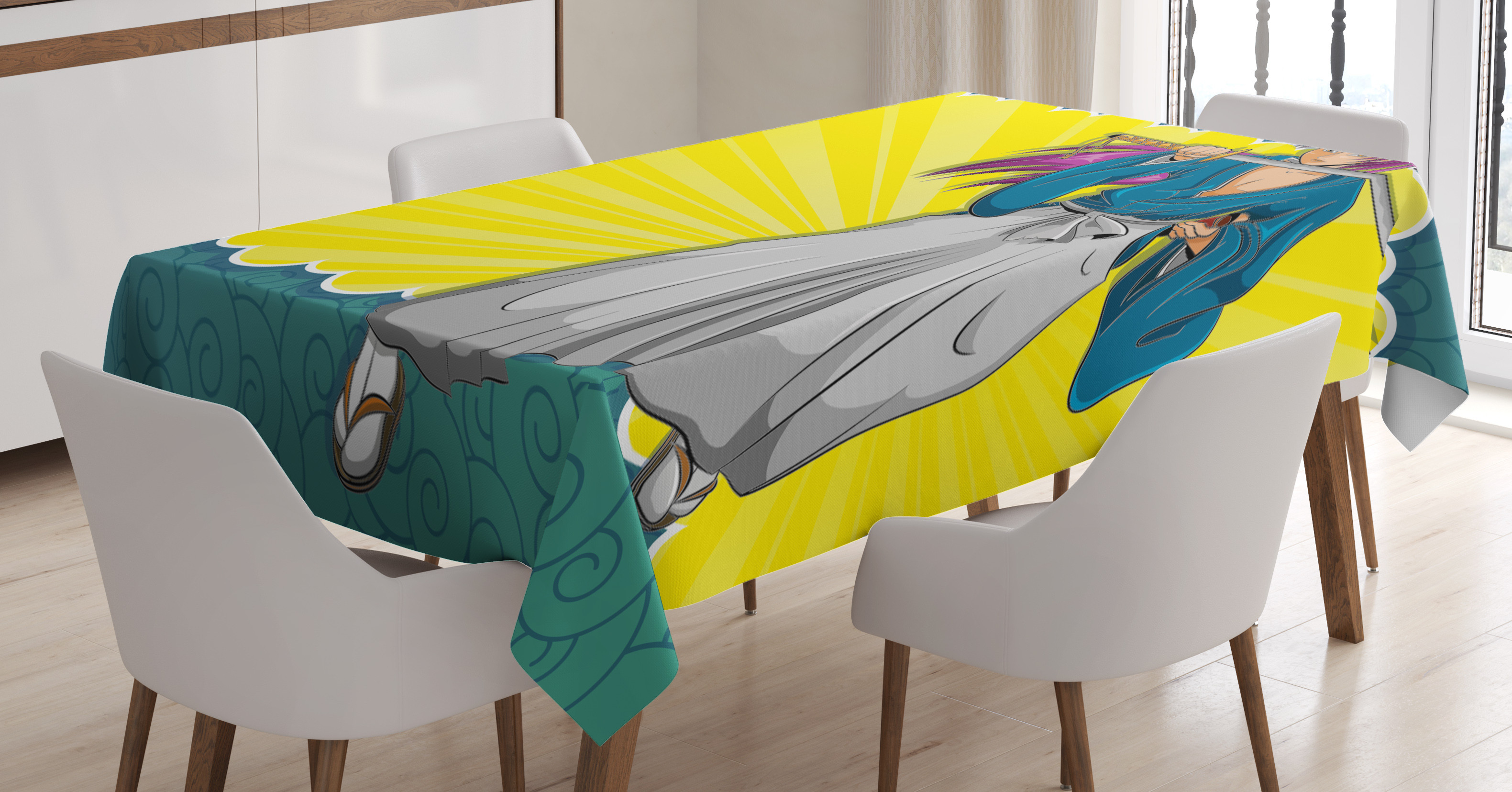 Ambesonne Anime Tablecloth Rectangular Table Cover, Manga Style Samurai ...