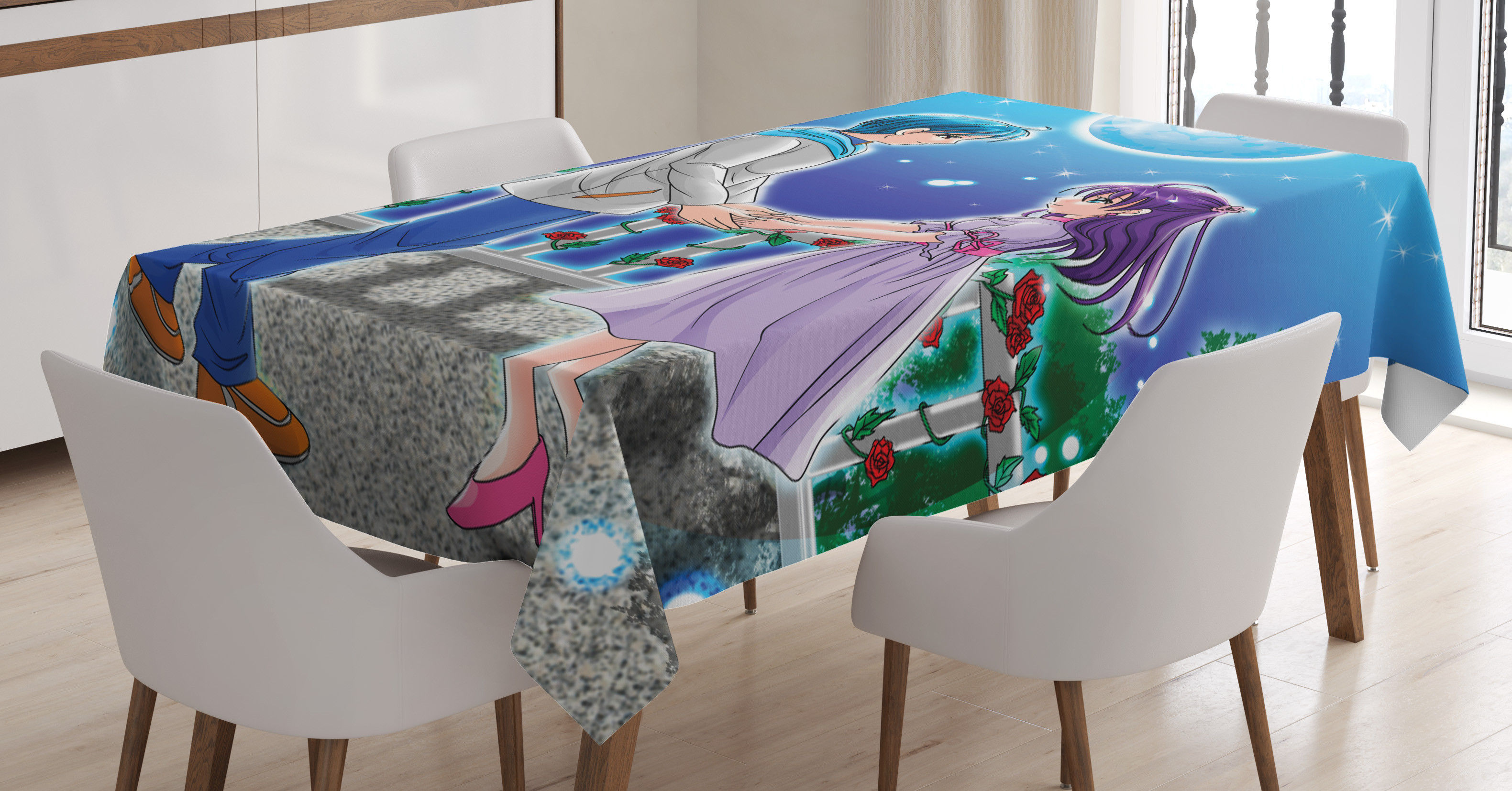 Ambesonne Anime Tablecloth Rectangular Table Cover, Romantic Manga ...