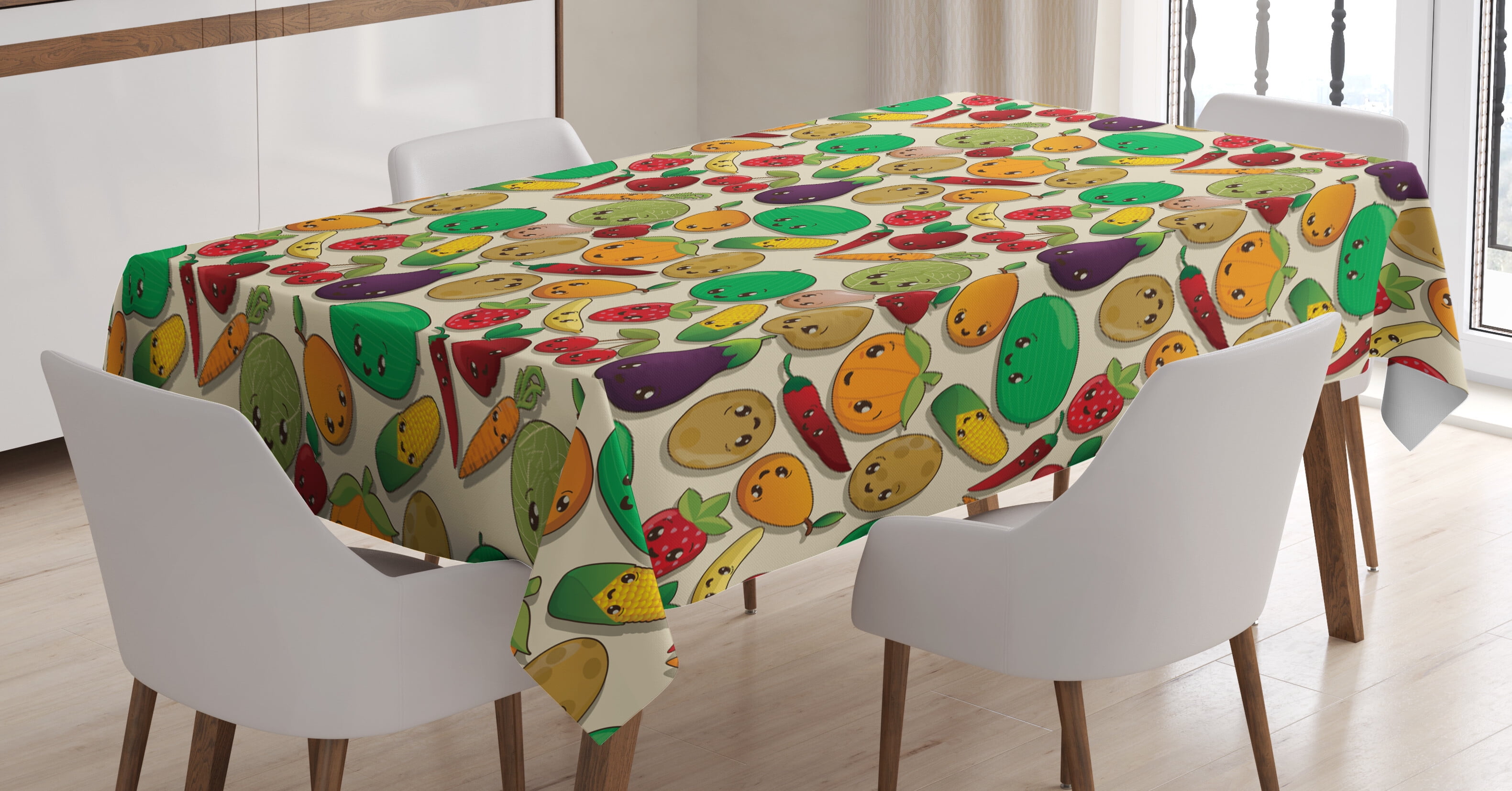 Ambesonne Anime Tablecloth Rectangular Table Cover, Vegetable Fruit ...