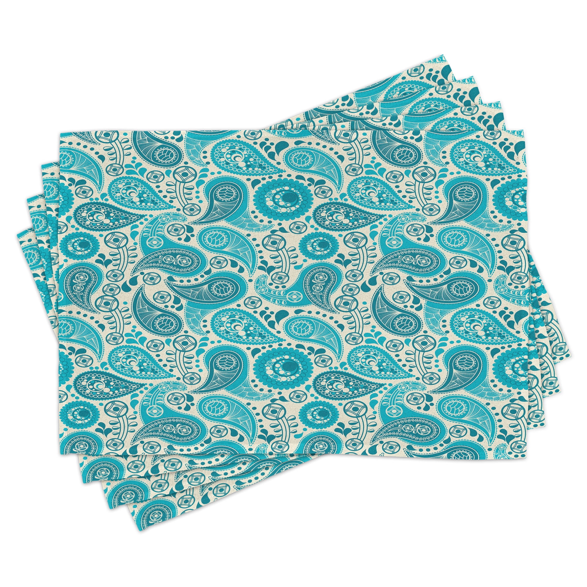 Ambesonne Antique Place Mats Set of 4, Paisley Blue Flowers, Standard ...