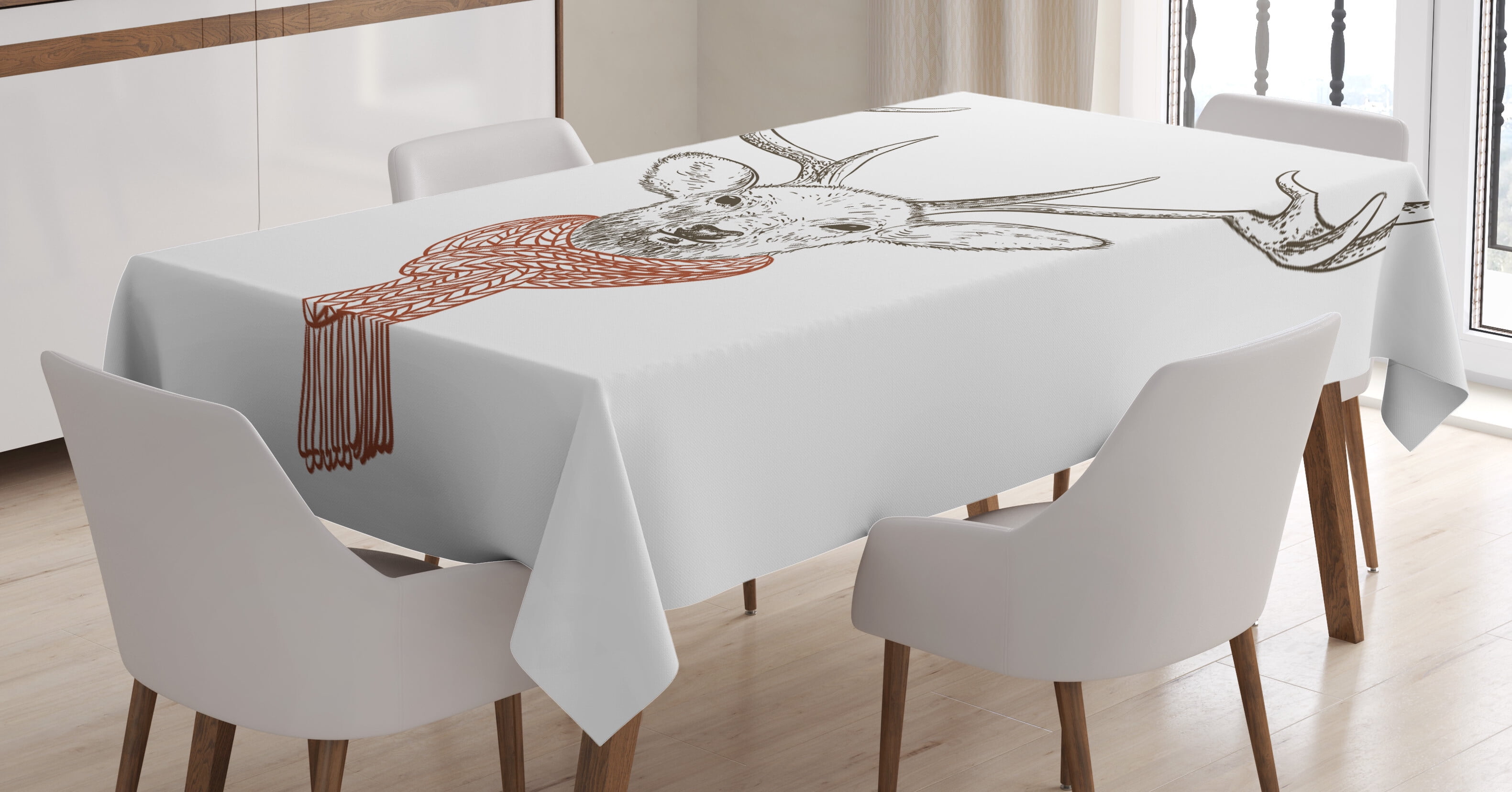 Ambesonne Antlers Tablecloth Rectangular Table Cover, Deer with Scarf ...