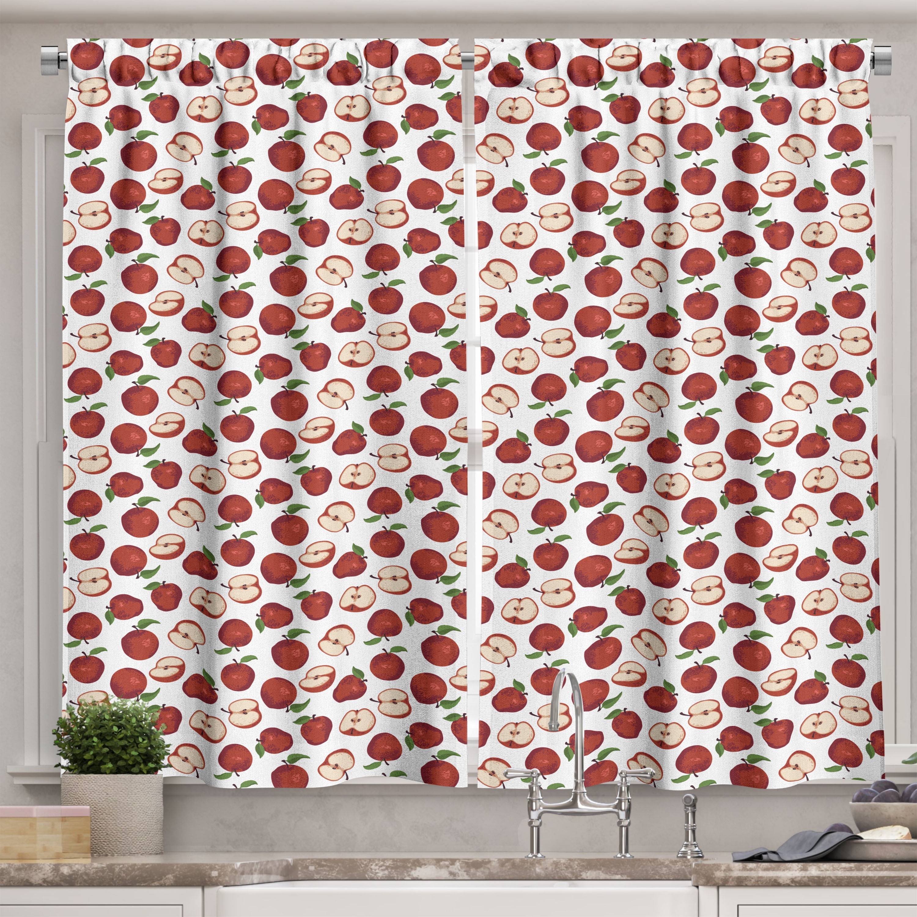 Ambesonne Apple Kitchen Curtains, Half Whole Fruits Nature Vibe, 55"x39 ...