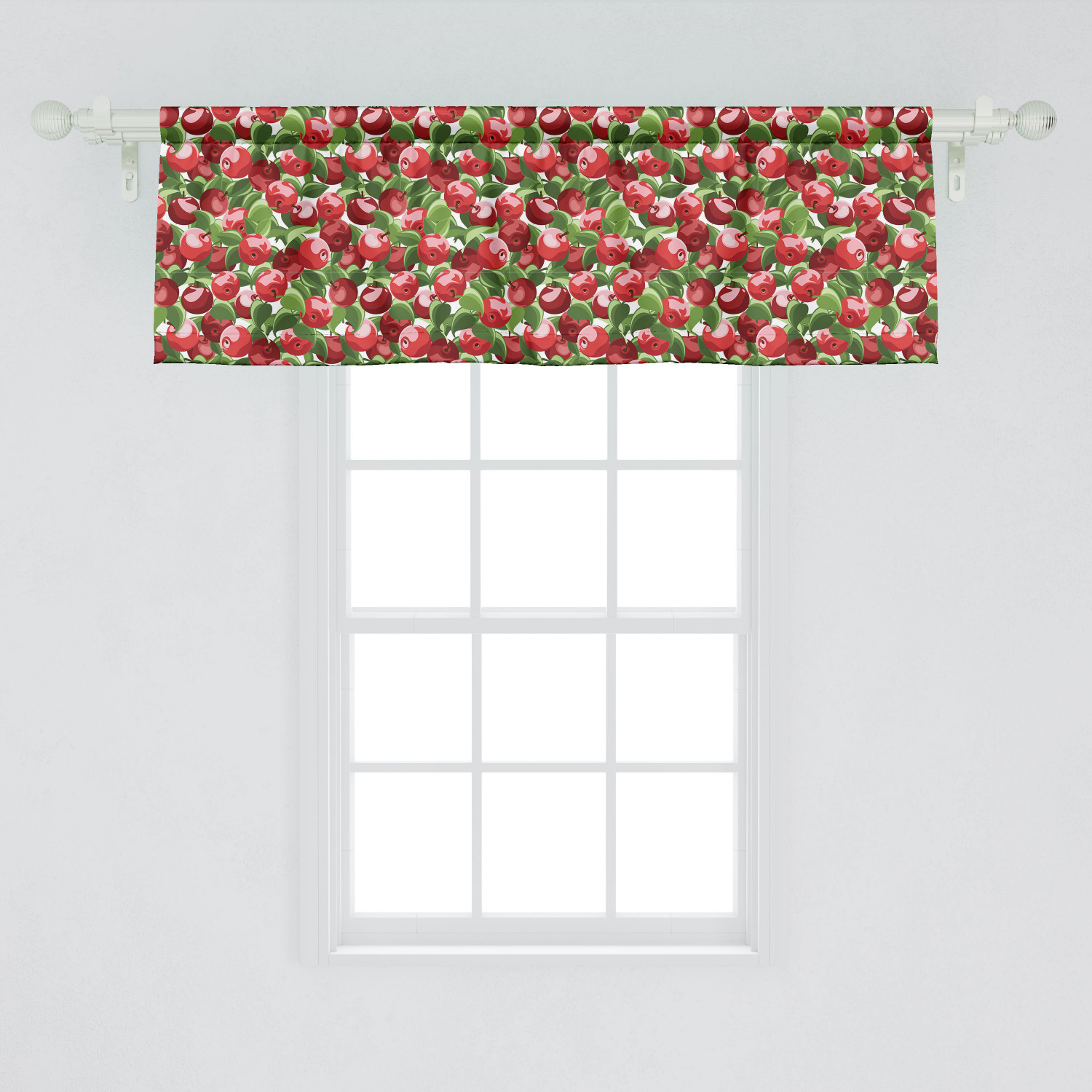 Ambesonne Apple Window Valance, Red Apples and Green Leaves Organic ...