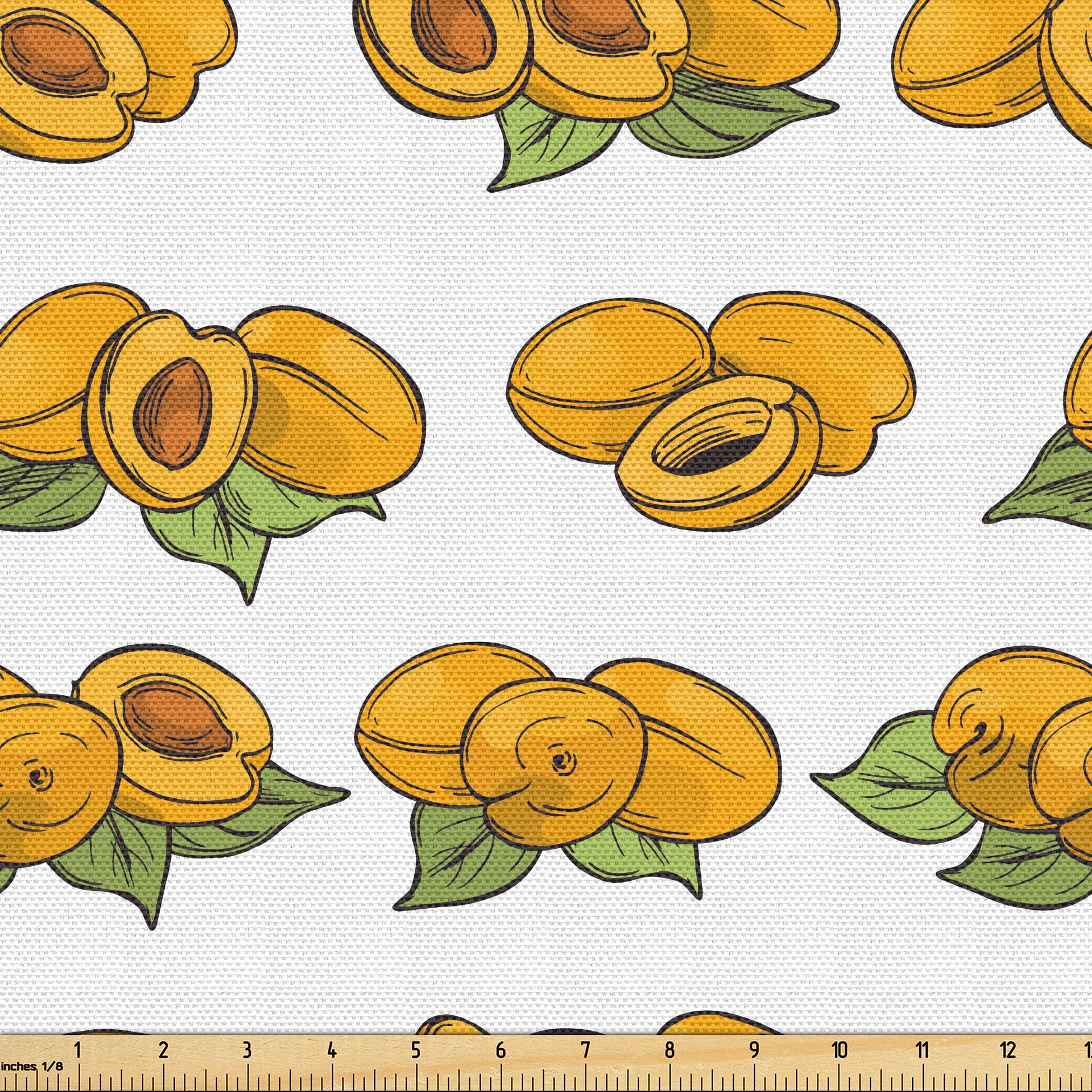 Ambesonne Apricot Fabric by the Yard Upholstery, Sketch Fruits and ...